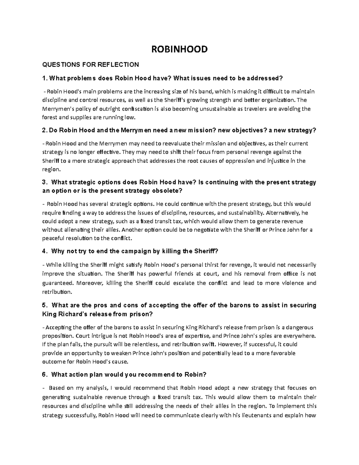 Robin-HOOD - NOthing - ROBINHOOD QUESTIONS FOR REFLECTION What problems ...