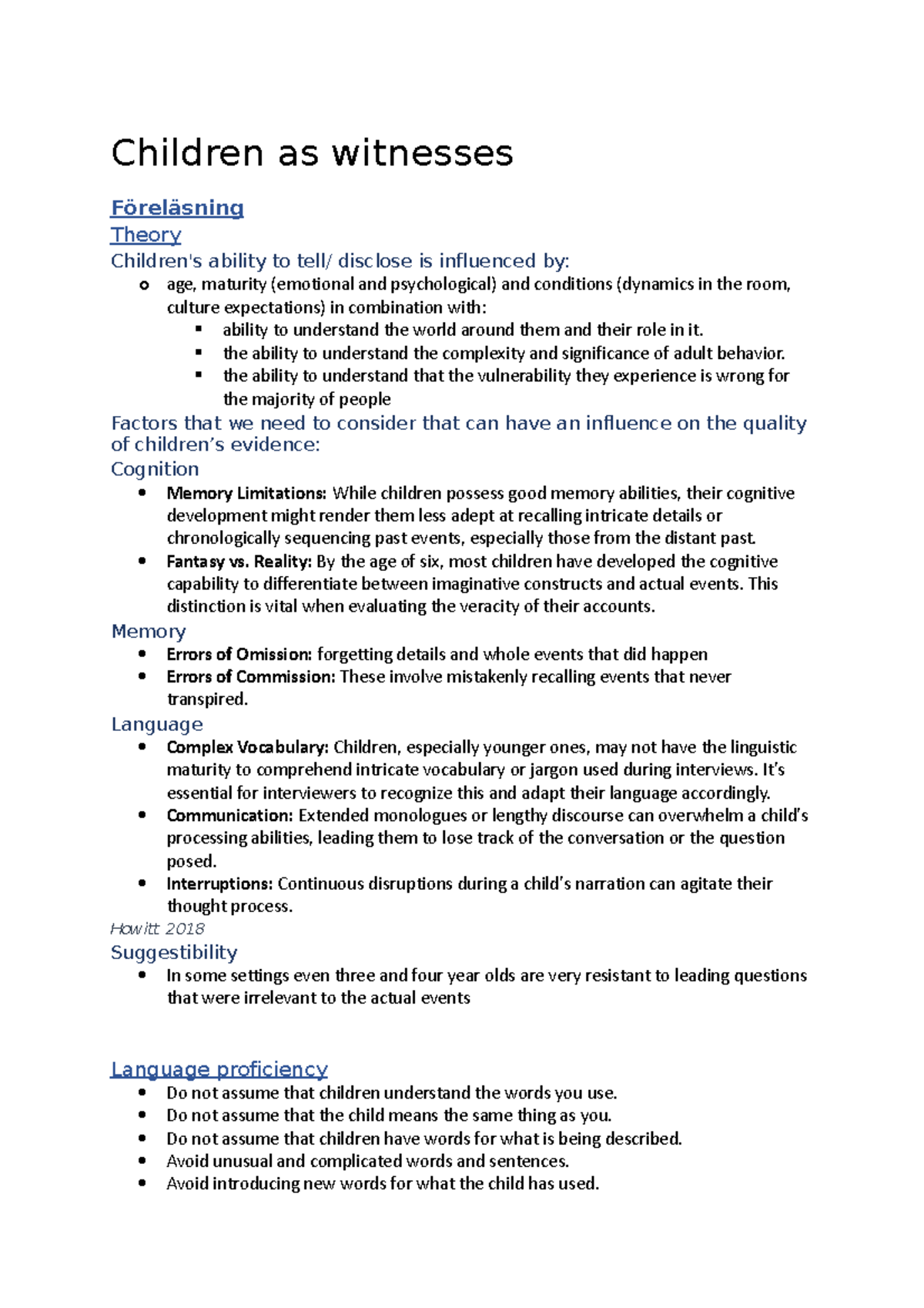 Children as witnesses - Children as witnesses Föreläsning Theory ...