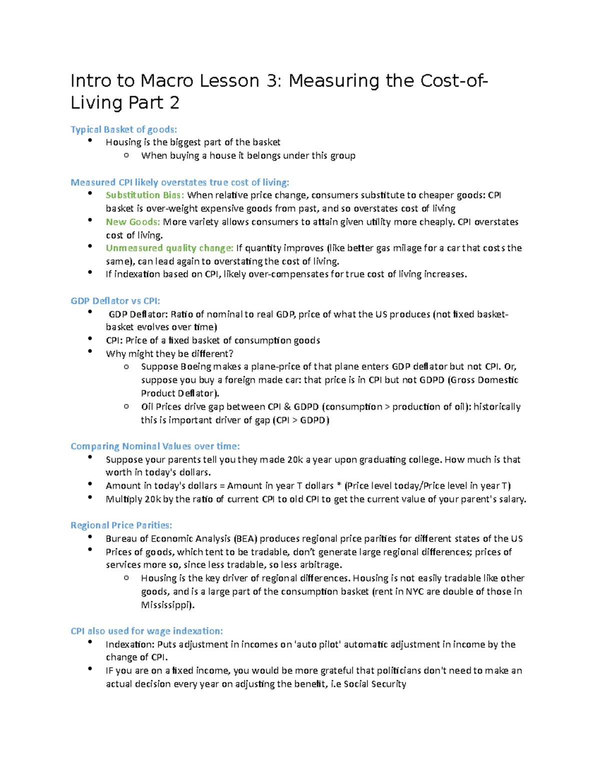 Intro to Macro Lesson 3 Part 2 - Intro to Macro Lesson 3: Measuring the Cost-of- Living Part 2 ...