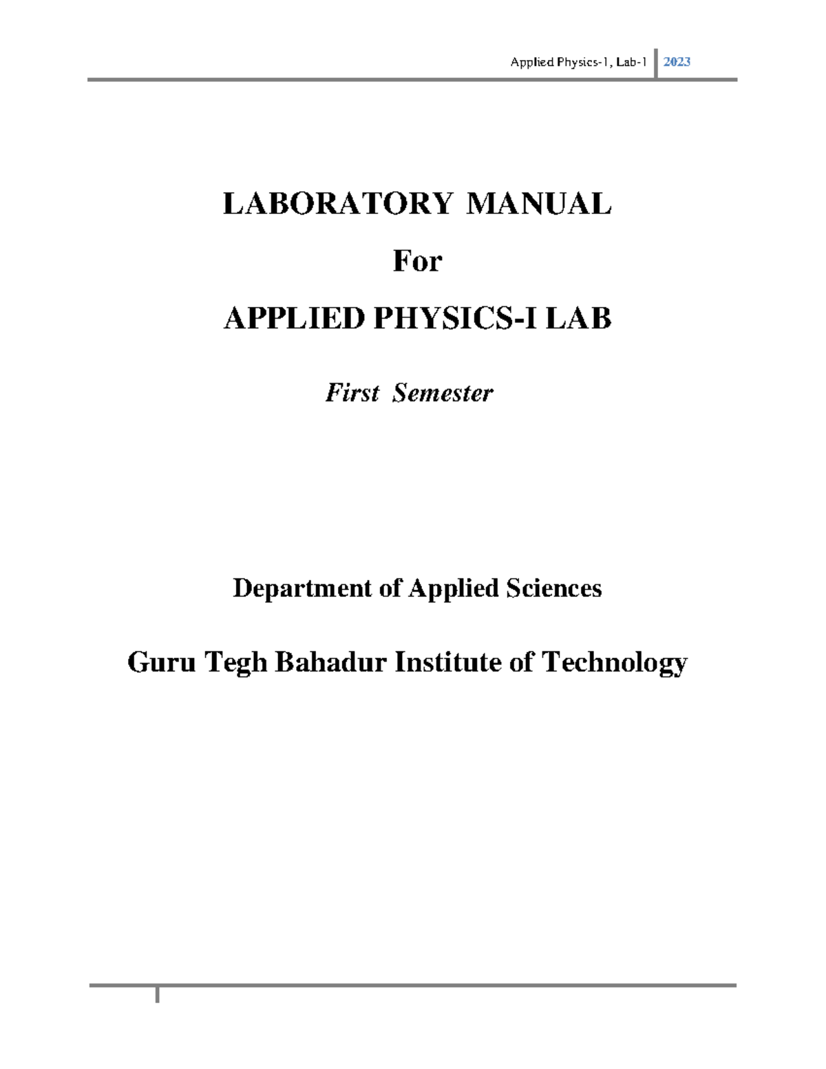 Appplied Physics I LAB Manual - LABORATORY MANUAL For APPLIED PHYSICS-I ...
