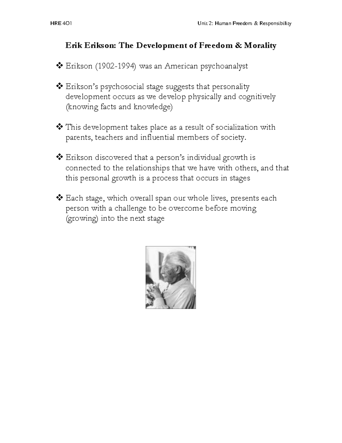 Erikson's Cognitive Developmental Stage Theory - HRE 4O1 Unit 2: Human ...