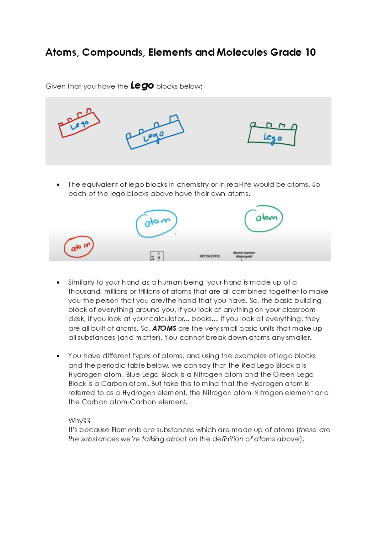 Atoms, Compounds, Elements and Molecules Grade 10 - So each of the lego ...