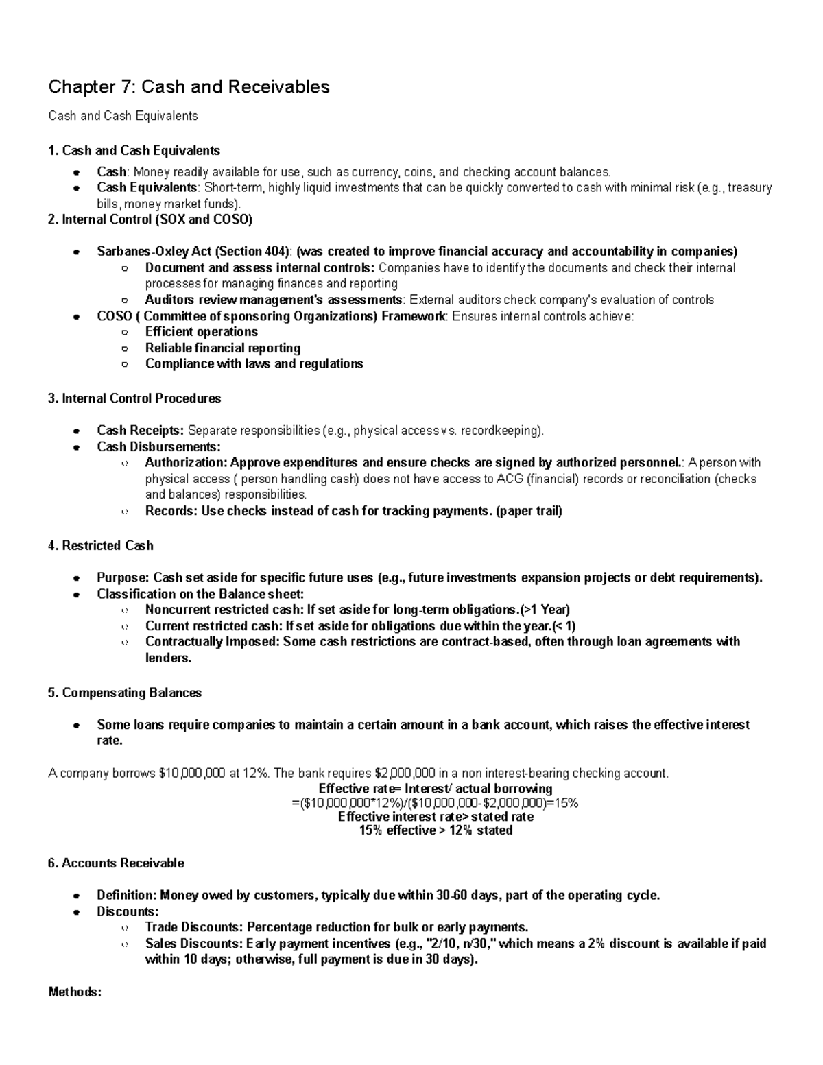 ACC 3000 Midterm 2 Notes - Chapter 7: Cash and Receivables Cash and ...