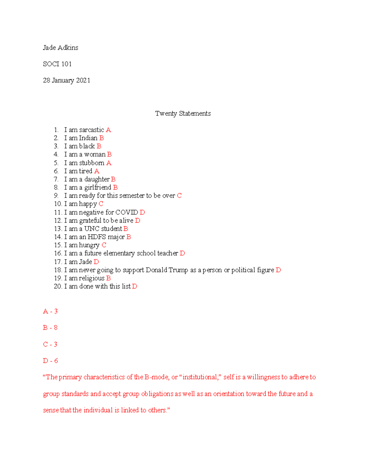 Jade Adkins, 20 statements - Jade Adkins SOCI 101 28 January 2021 ...