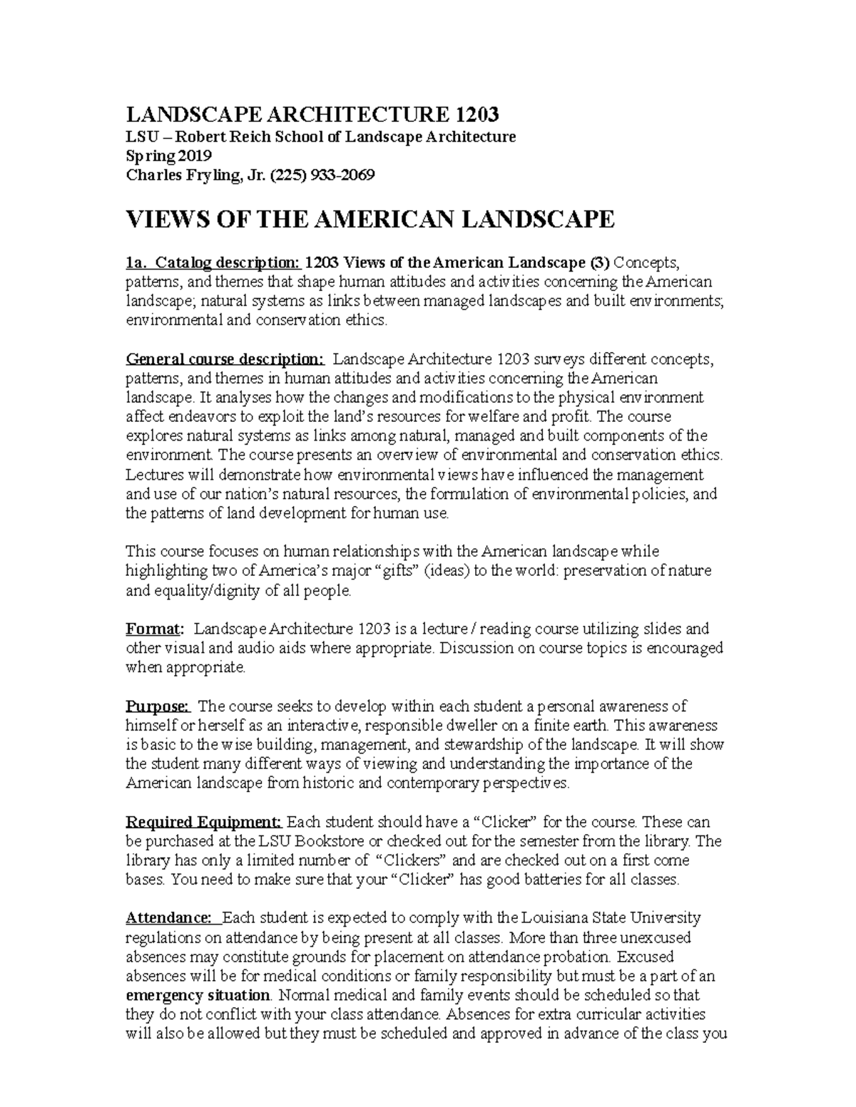LA 1203 Syllabus Fall 2019 - LANDSCAPE ARCHITECTURE 1203 LSU – Robert ...