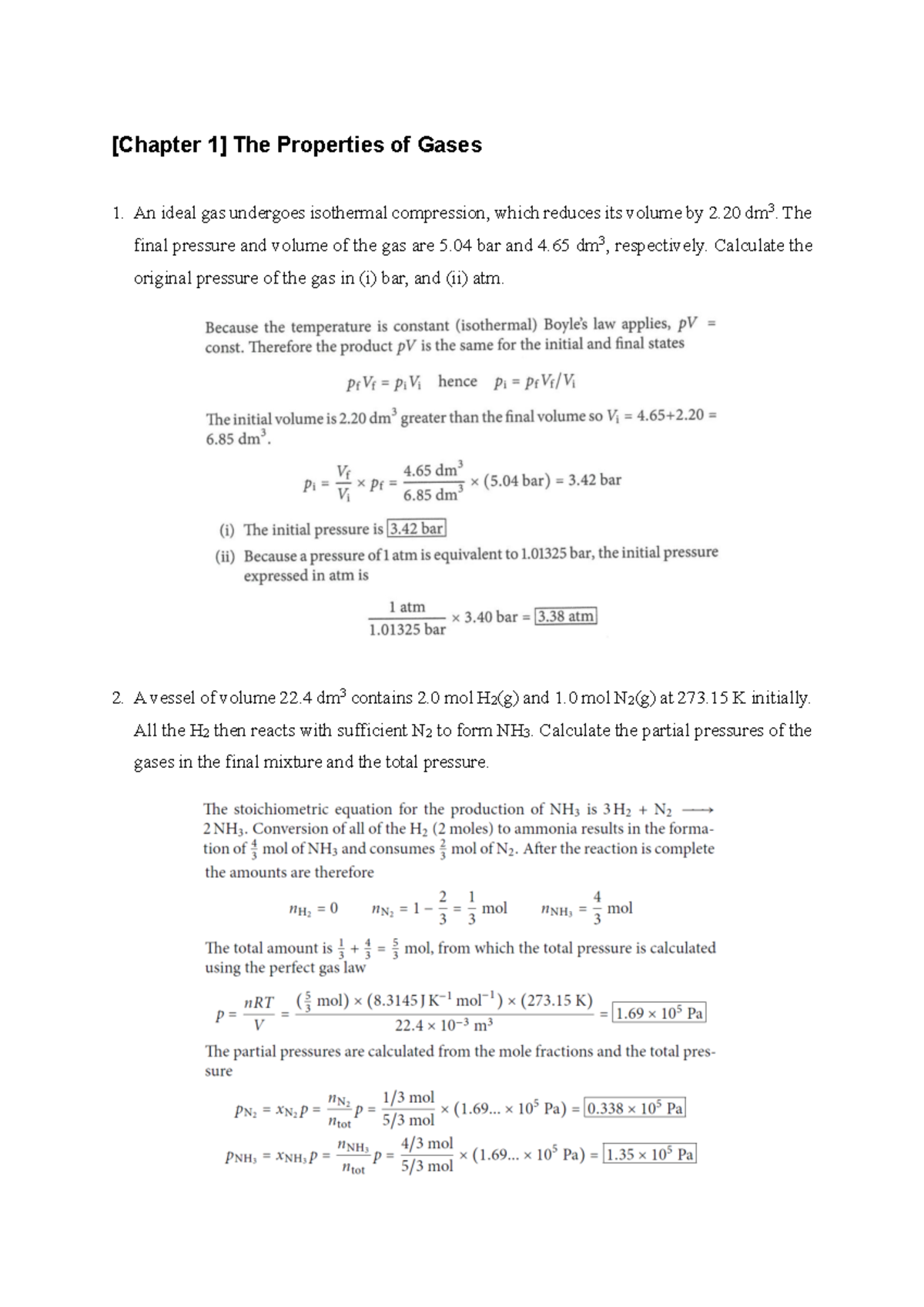 Homework 1 Solutions - Summary 화학공학열역학 - [Chapter 1] The Properties of ...