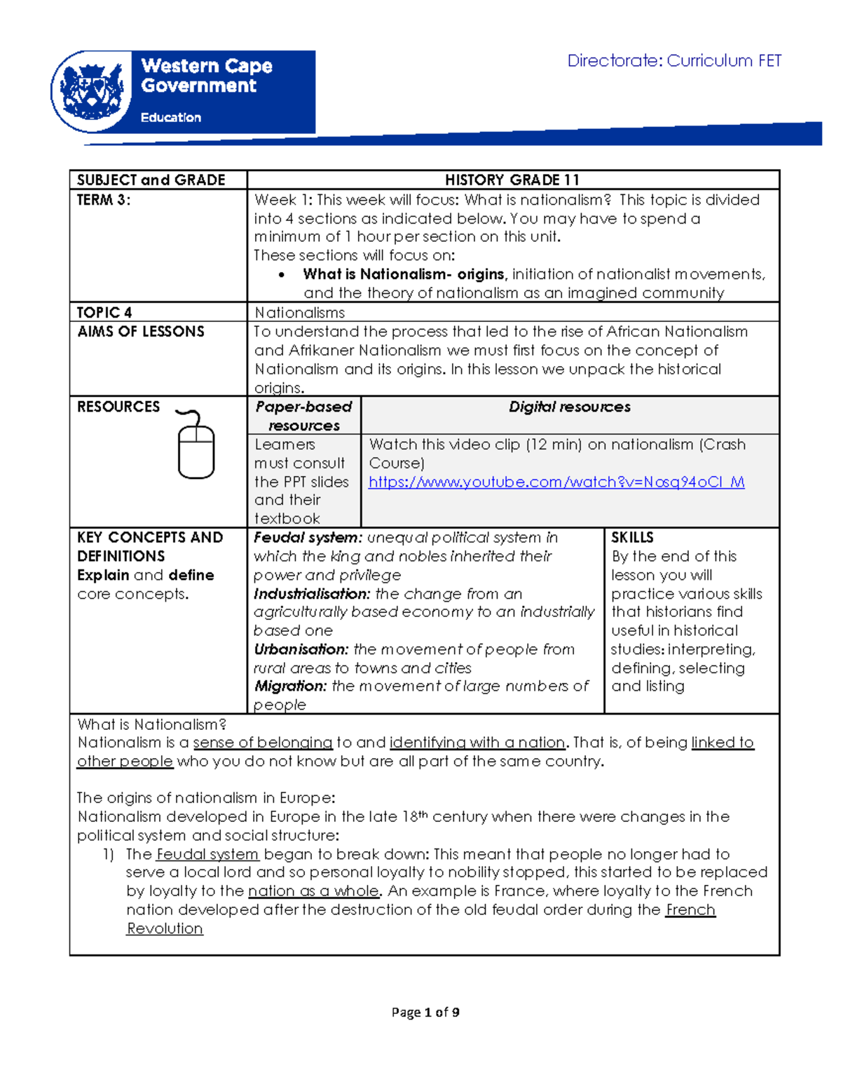 History Grade 11 Term 3 Week 1 2020 - Directorate: Curriculum FET ...