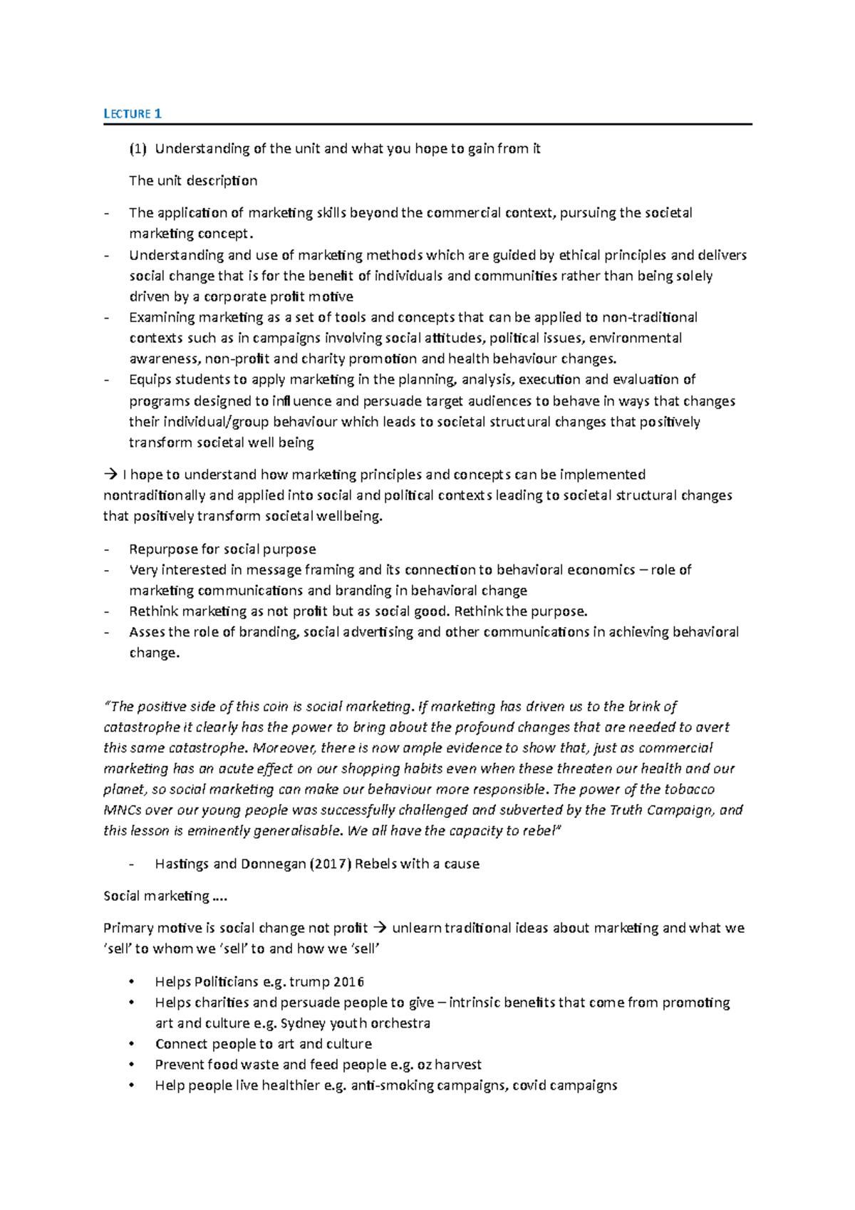Lectures Lecture Notes 1 3 Lecture 1 1 Understanding Of The Unit And What You Hope To Gain