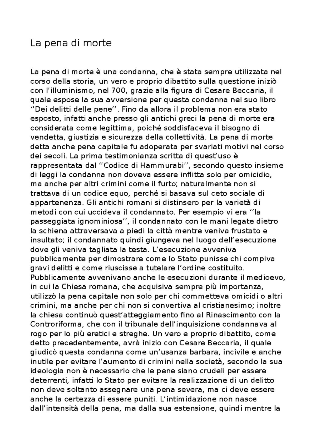 La pena di morte - Fino da allora il problema non era stato esposto ...