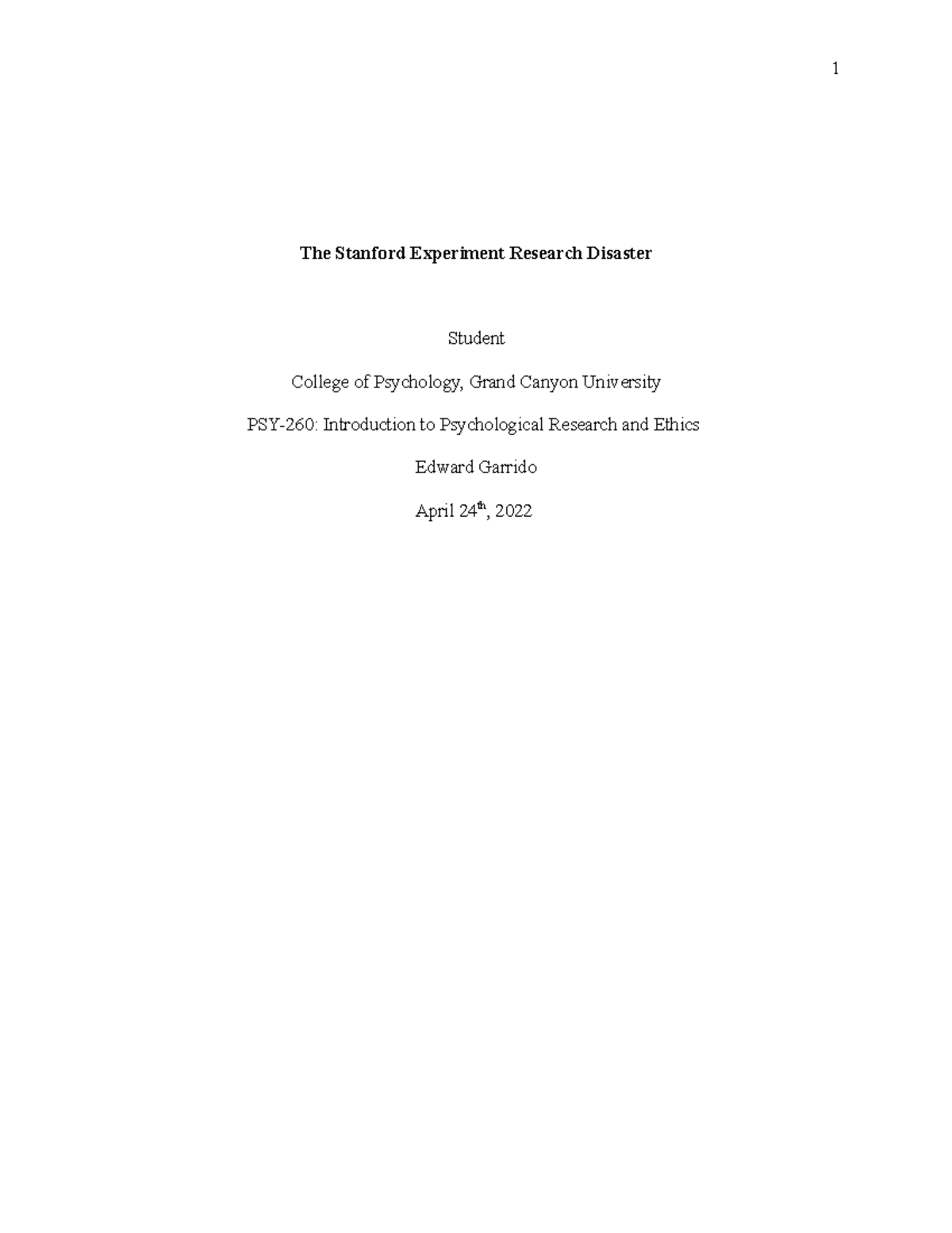 Research Disaster Paper - The Stanford Experiment Research Disaster ...