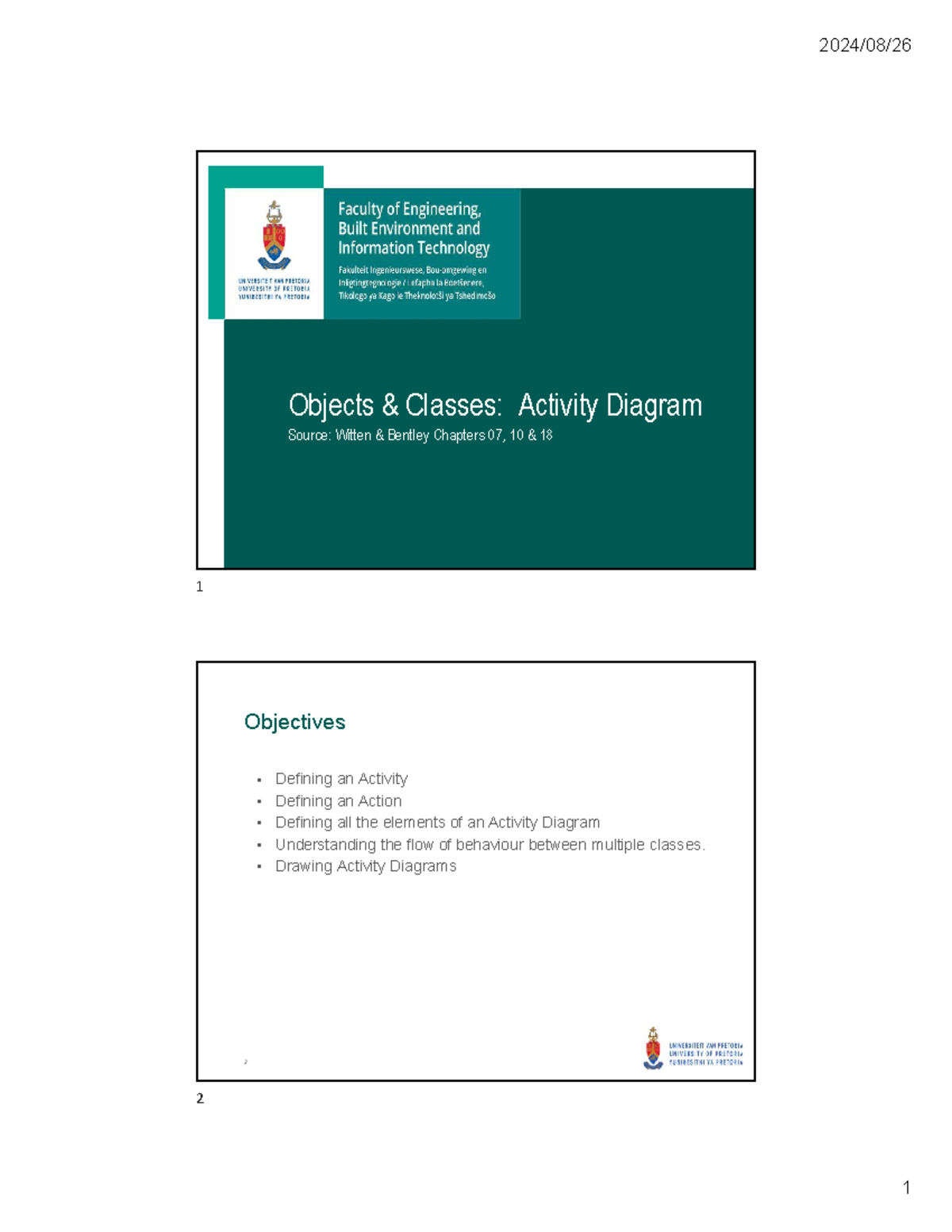 L17 Activity diagrams lecture theory ONLY - Objects & Classes: Activity ...