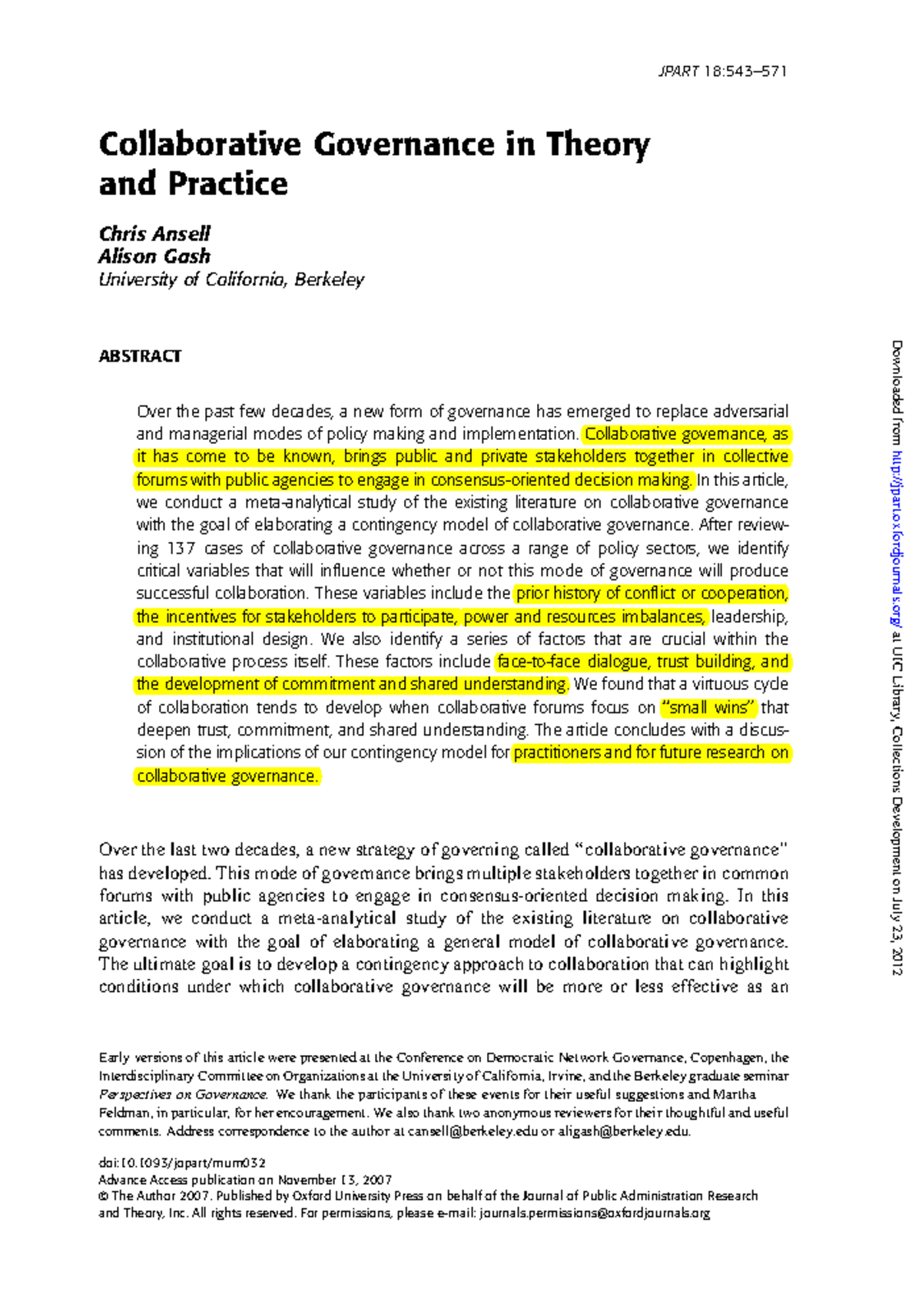 Ansell, Gash - Collaborative Governance - Warning: Popup annotation has ...