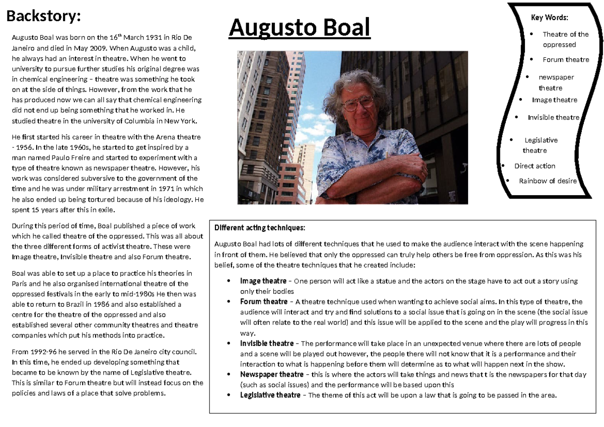 Augusto Boal -official - Augusto Boal was born on the 16th March 1931 ...