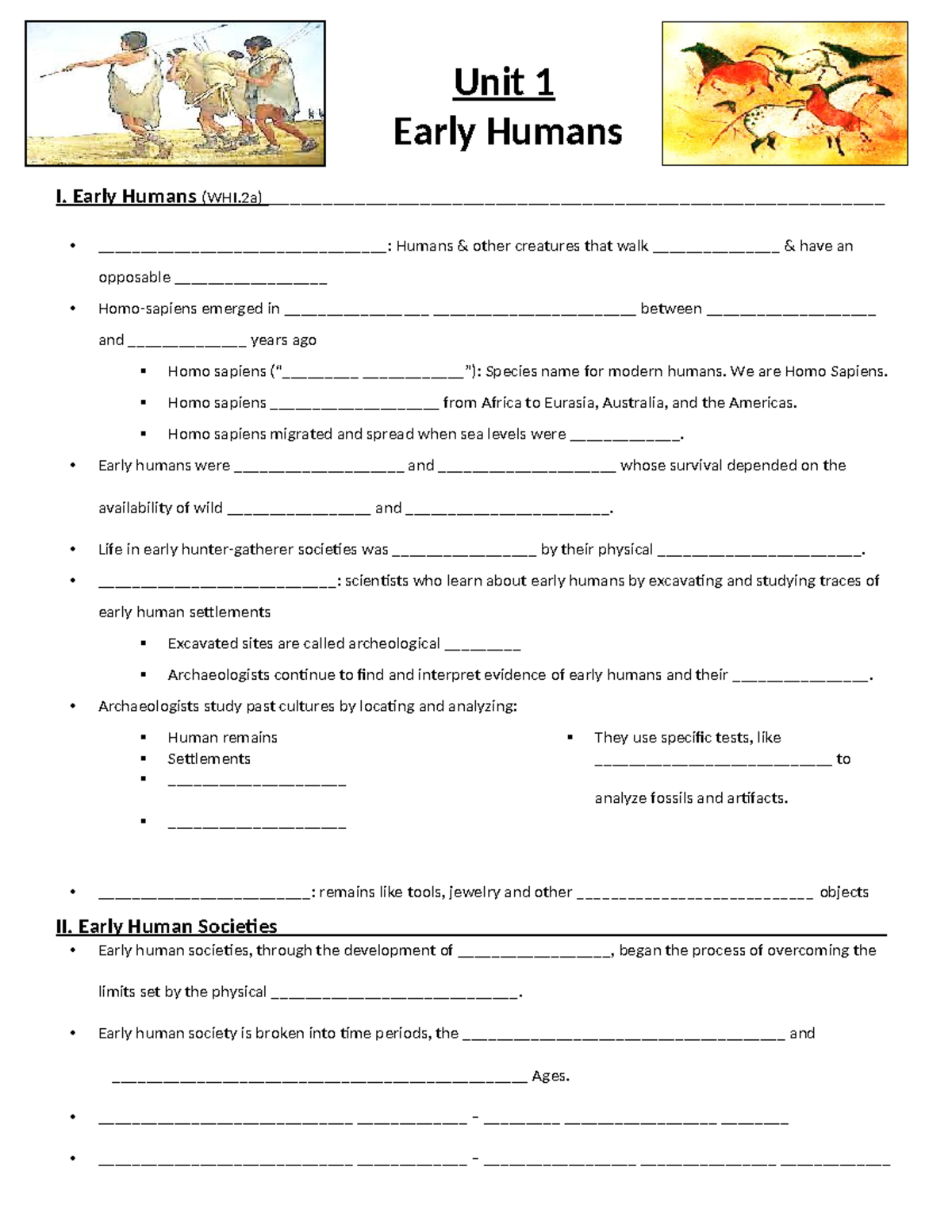 Unit 1 Student Notes - Unit 1 Early Humans I. Early Humans (WHI) - Studocu