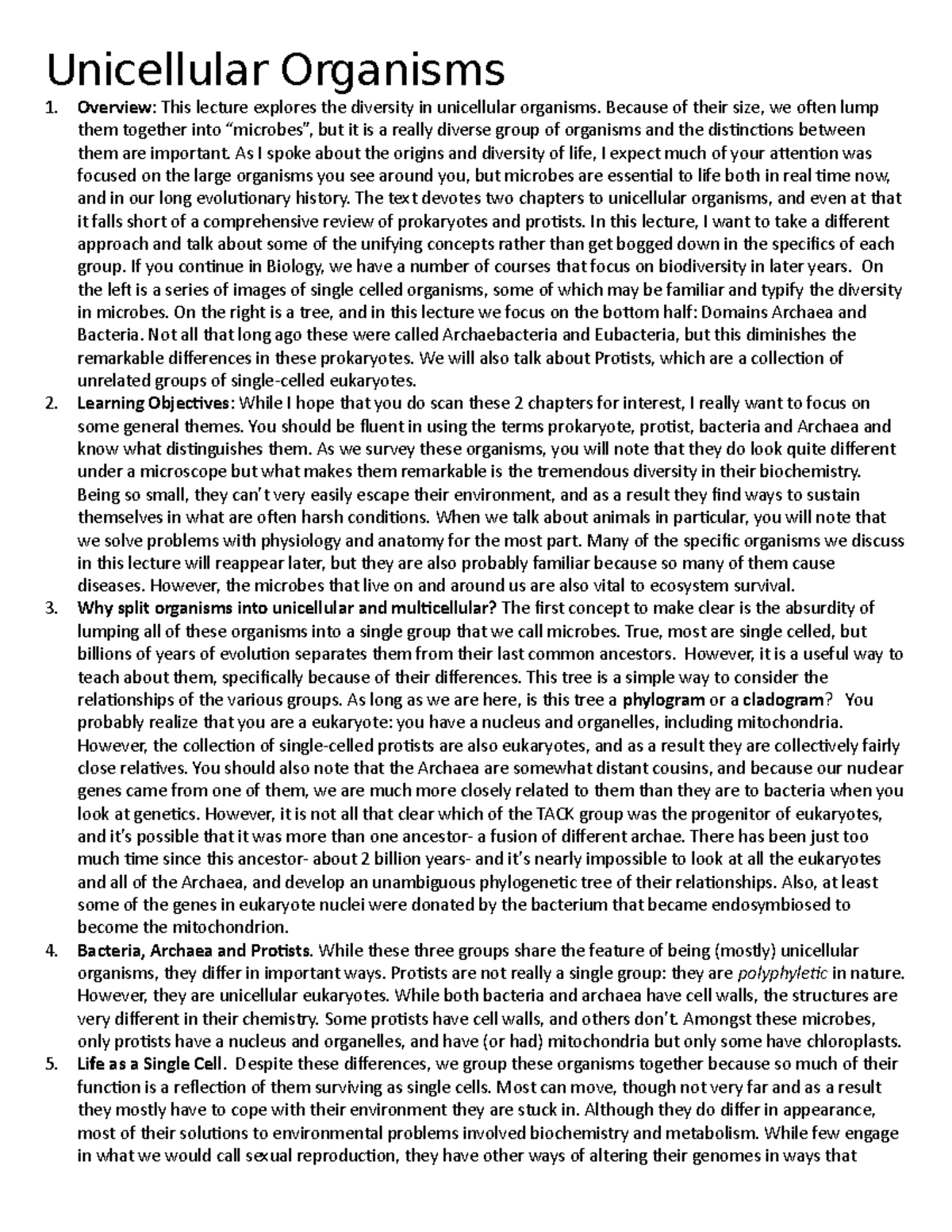 7 Unicellular Organisms transcript - Unicellular Organisms Overview ...