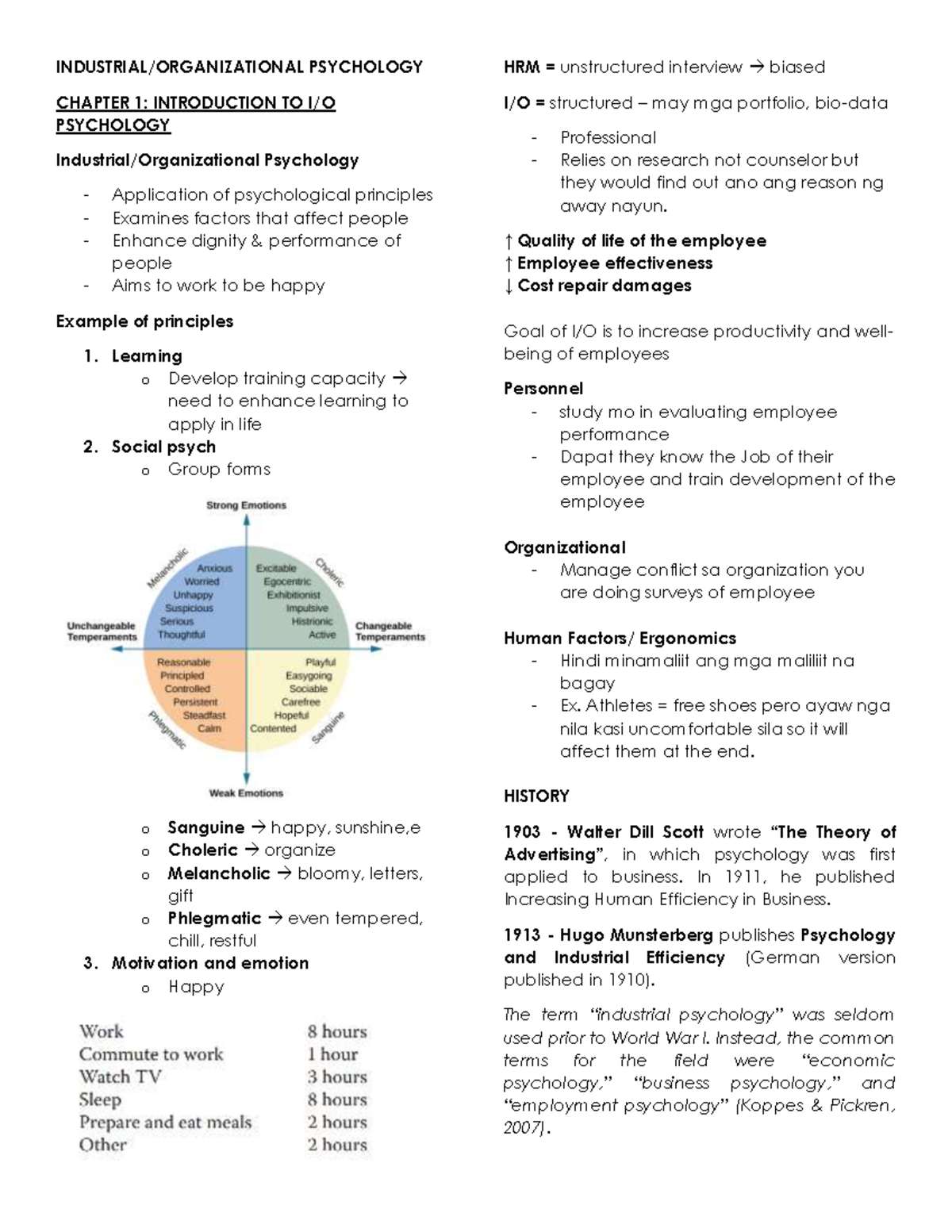 Industrial - io notes - INDUSTRIAL/ORGANIZATIONAL PSYCHOLOGY CHAPTER 1 ...