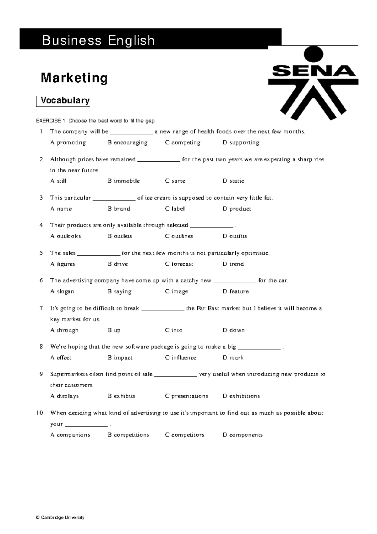 Business english workshop 2 - B usiness Eng lish Marketing Vocabulary ...