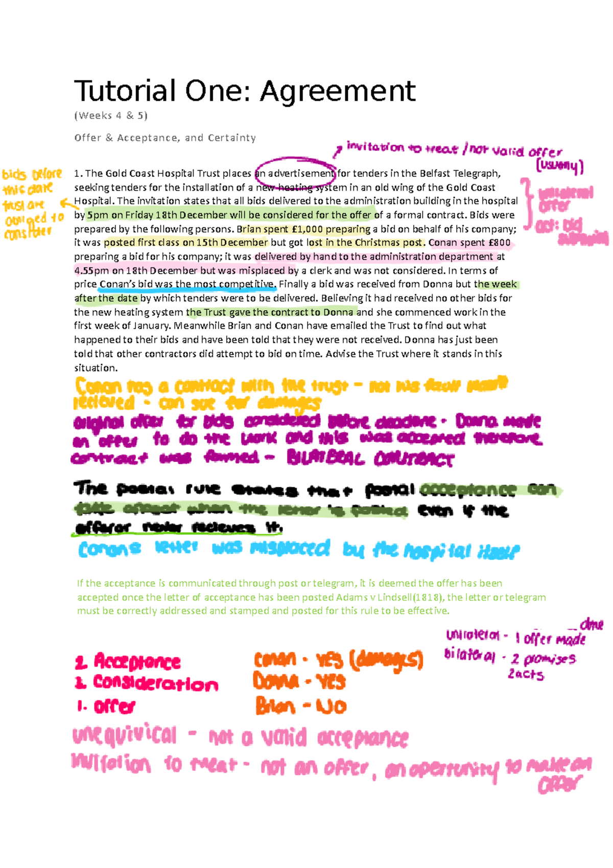 Offer & Acceptance - Tutorial One: Agreement (Weeks 4 & 5) Offer ...