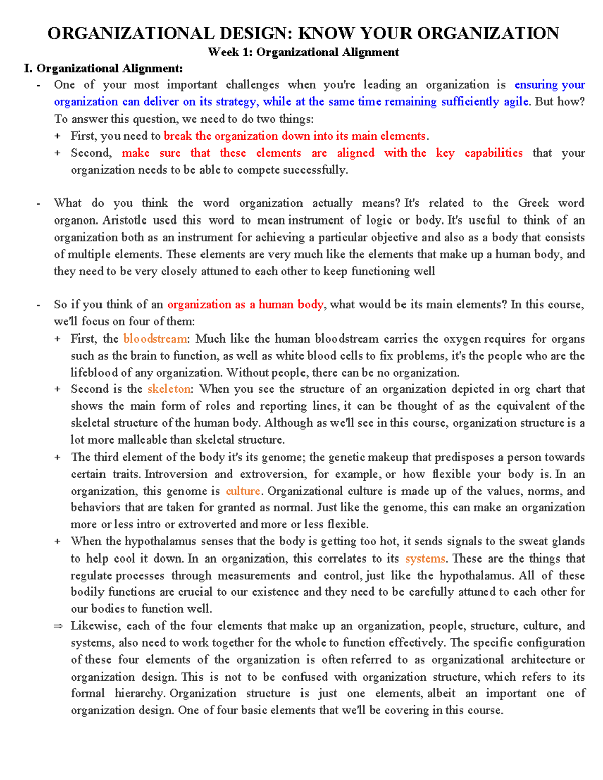 Week 1 Organizational Alignment - ORGANIZATIONAL DESIGN: KNOW YOUR ...