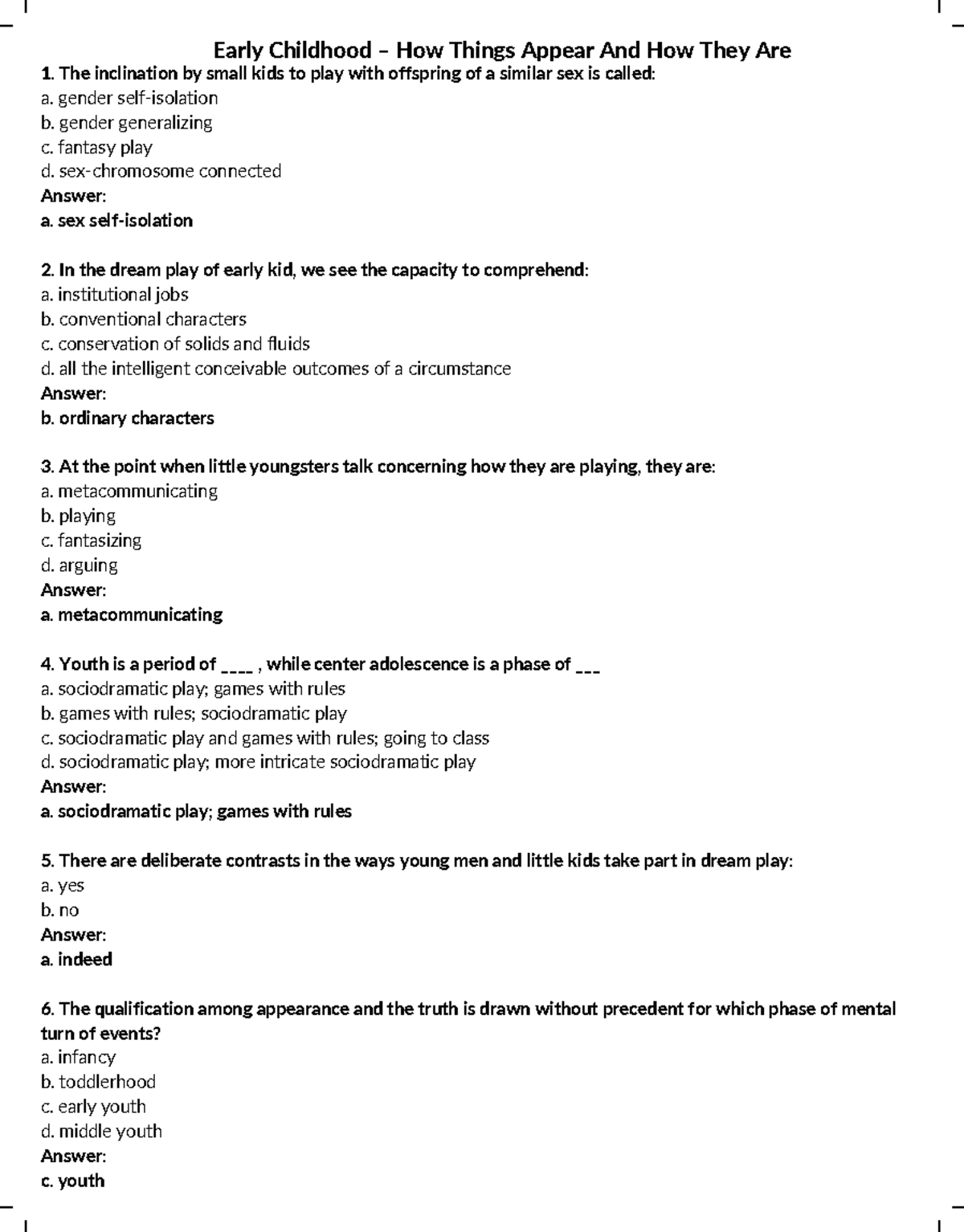 Early Childhood – How Things Appear And How They Are - Developmental ...