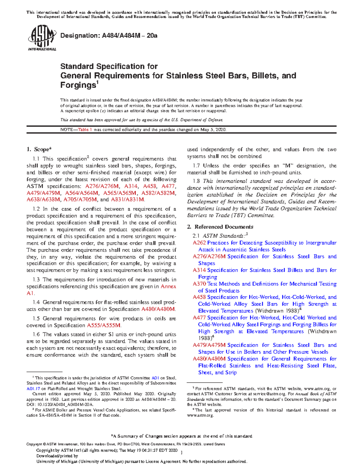 ASTM-A484-2020 - astm - Designation: A484/A484M − 20a Standard Specification for General - Studocu