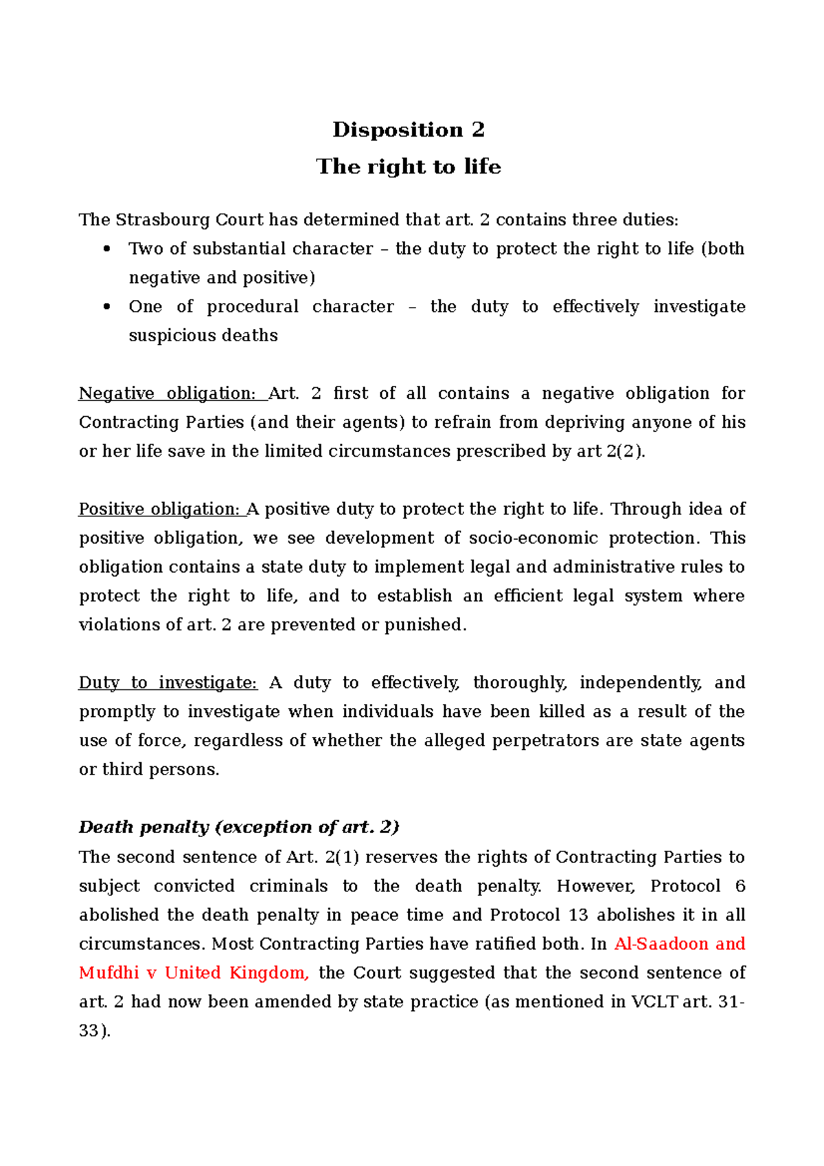 Disposition 2 - Right to life - Disposition 2 The right to life The ...