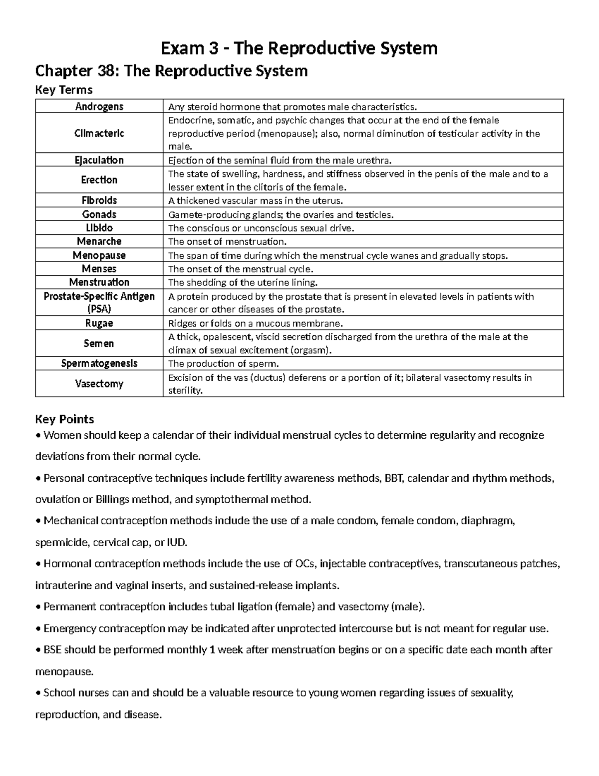 NUR 209 Exam 3 Repr Syst Notes - Exam 3 - The Reproductive System ...