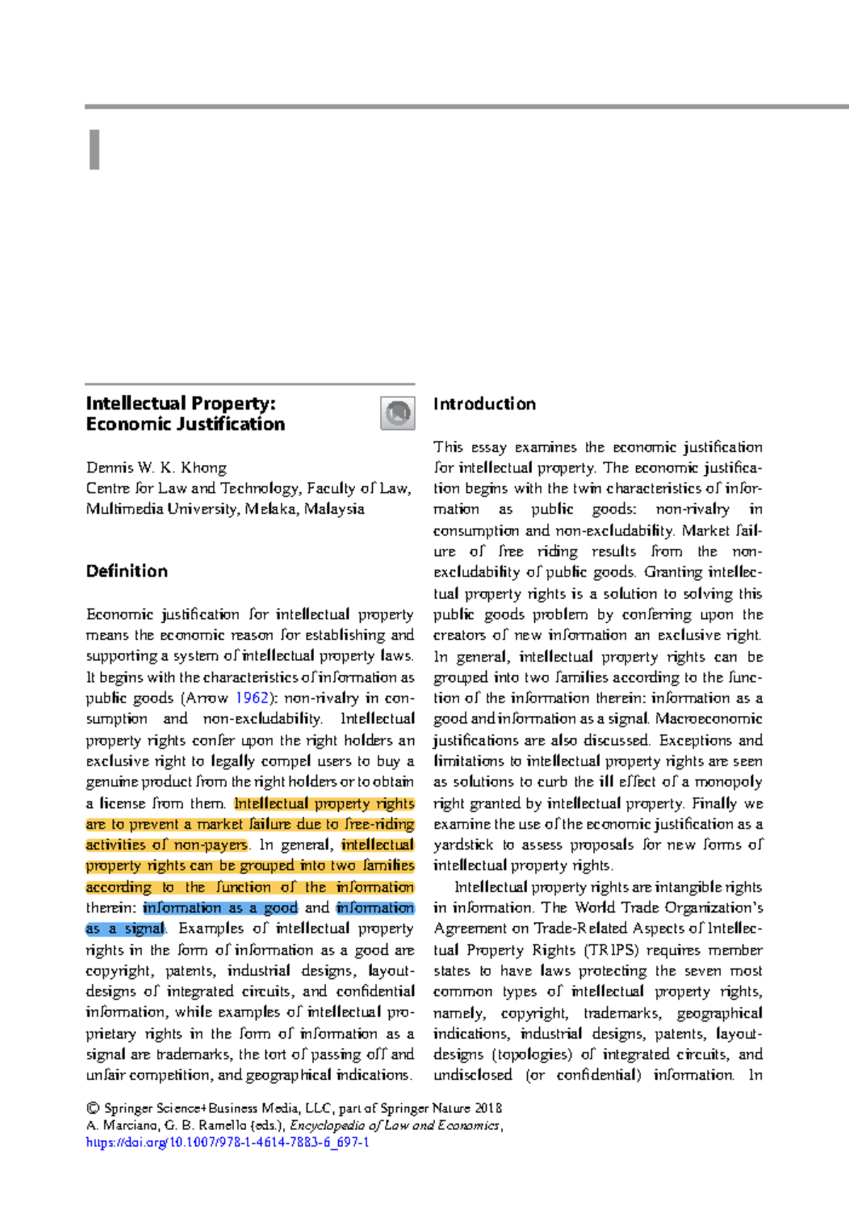 lecture notes for pfp - I Intellectual Property: Economic Justification ...