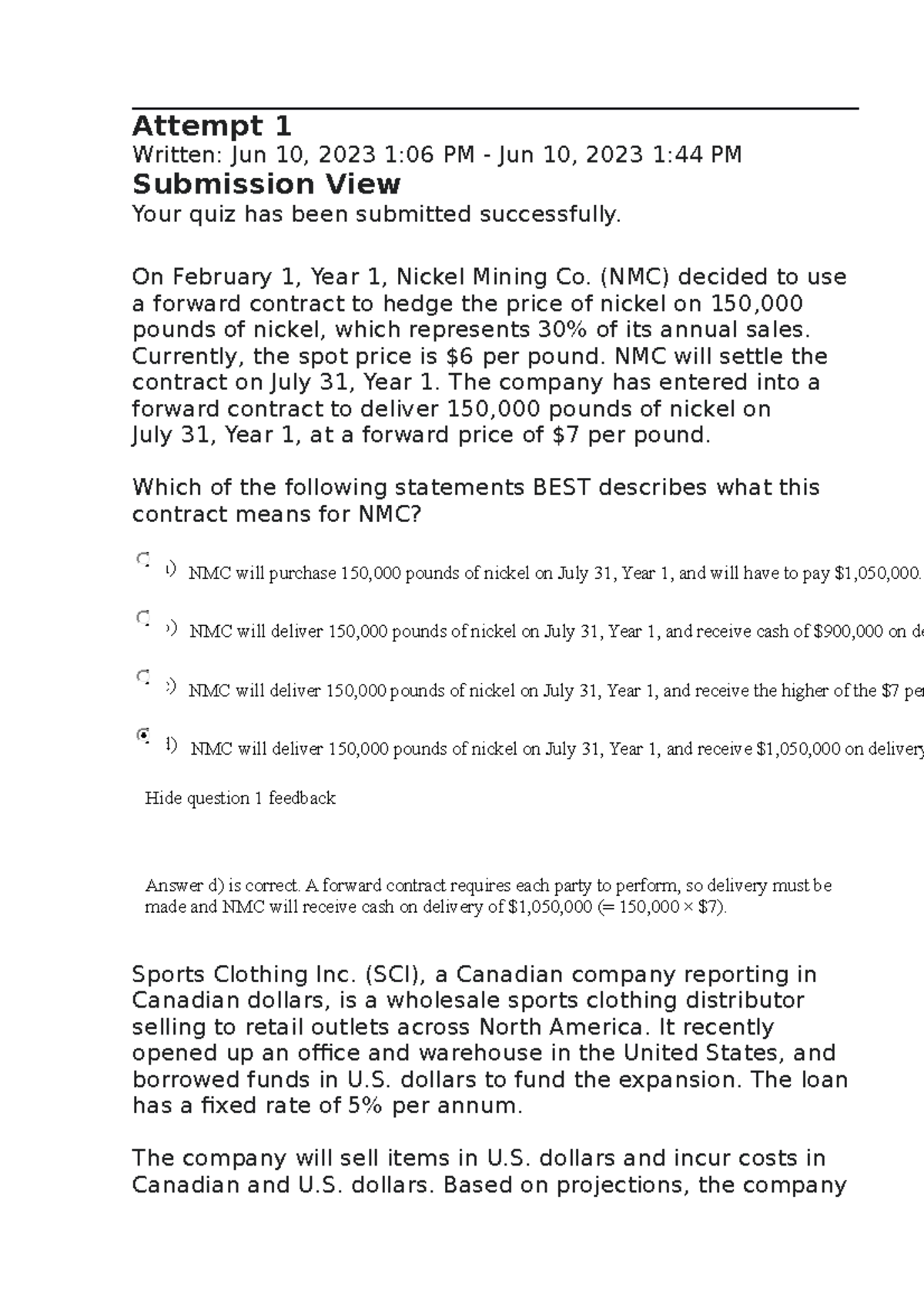 CPA Core 1 test quiz 7 - CPA Core 1 - Attempt 1 Written: Jun 10, 2023 1 ...