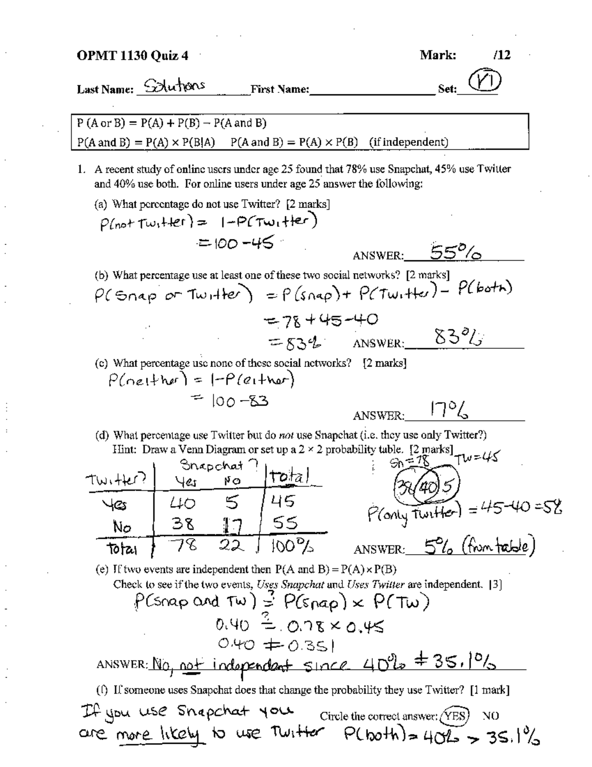 Quiz 4 Solutions 1 - OPMT 1130 - Studocu