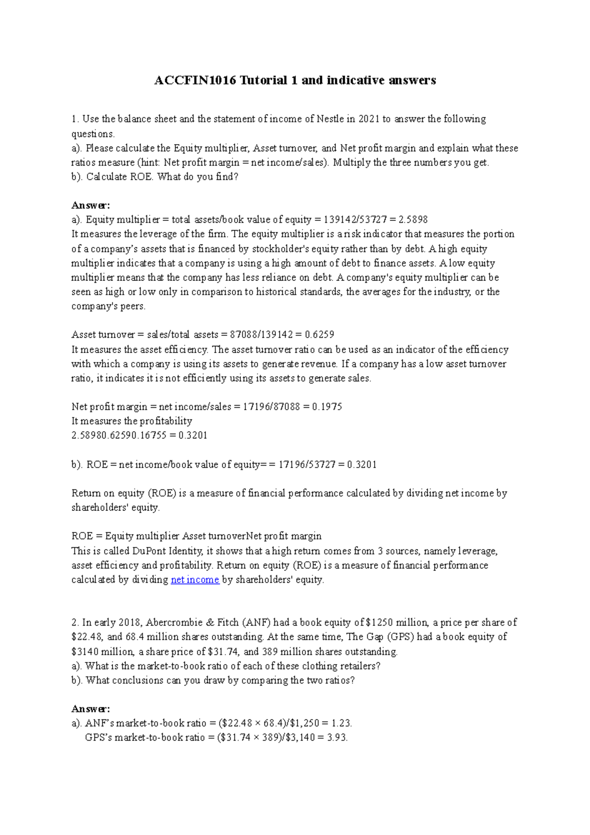 Accfin 1016 Tutorial 1 and answer - ACCFIN1016 Tutorial 1 and ...