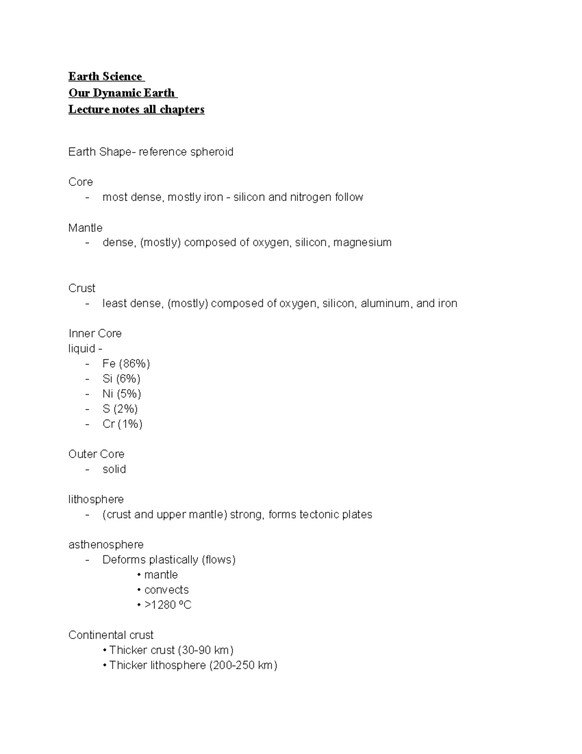 Earth Science All Chapters Notes - Earth Science Our Dynamic Earth ...