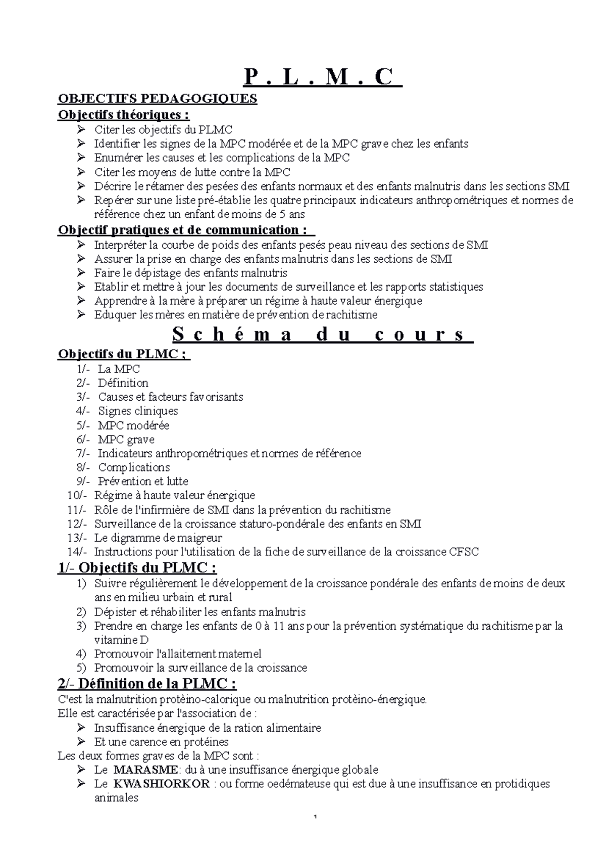 PLMC - ce cours décrit le PLMC - P. L. M. C OBJECTIFS PEDAGOGIQUES ...