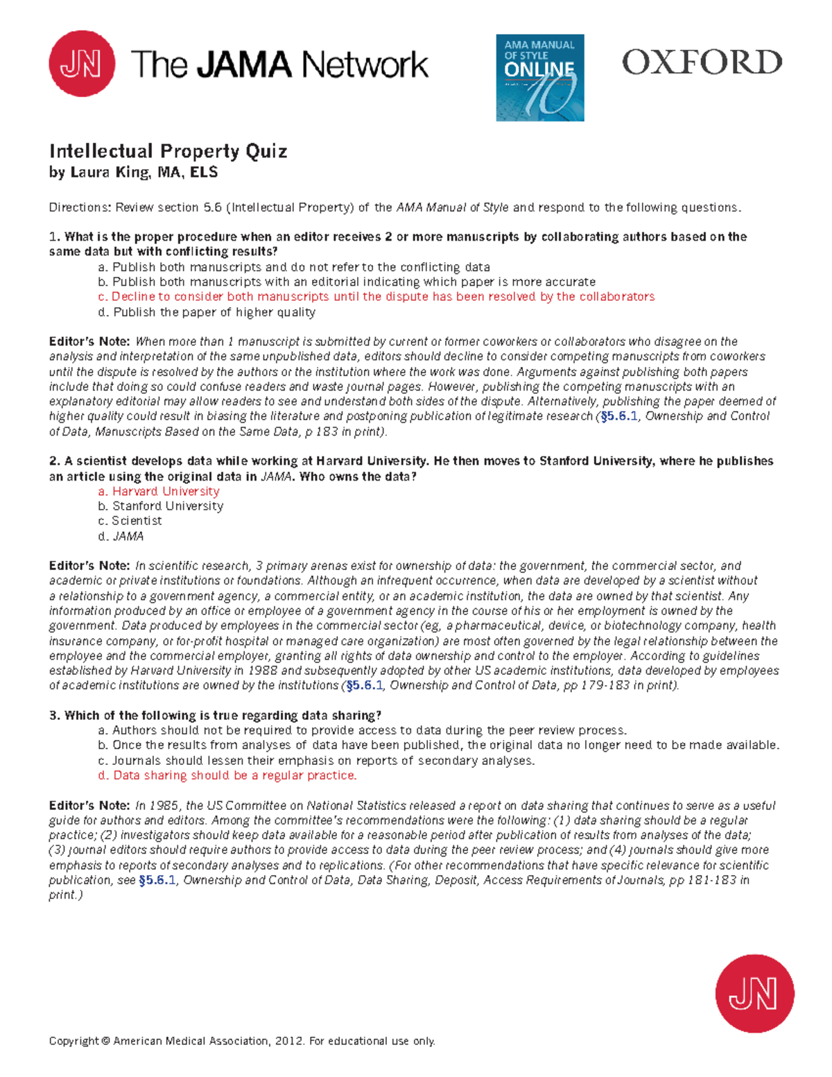 2012 12-answers Intellectual Property - Intellectual Property Quiz by ...