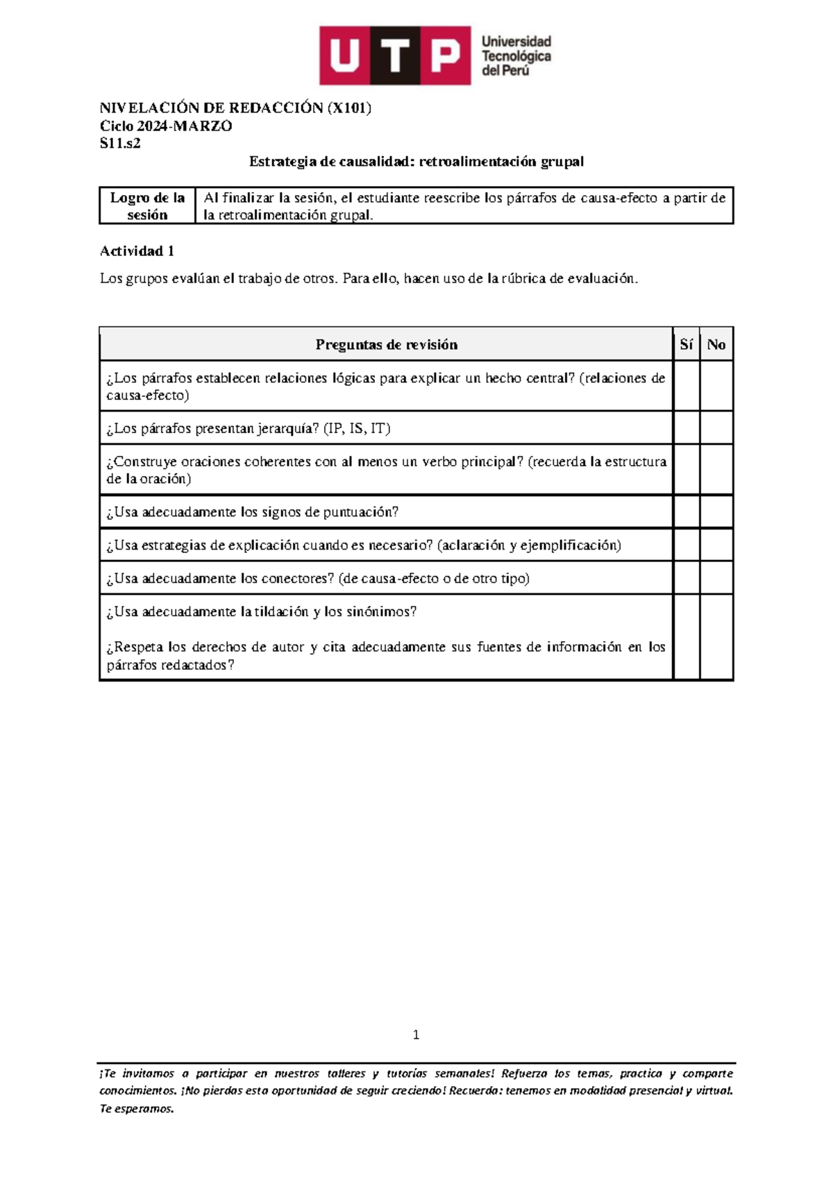 S11.s2 - Estrategia de causalidad. Retroalimentación grupal (Material de actividades) - 1 ¡Te ...