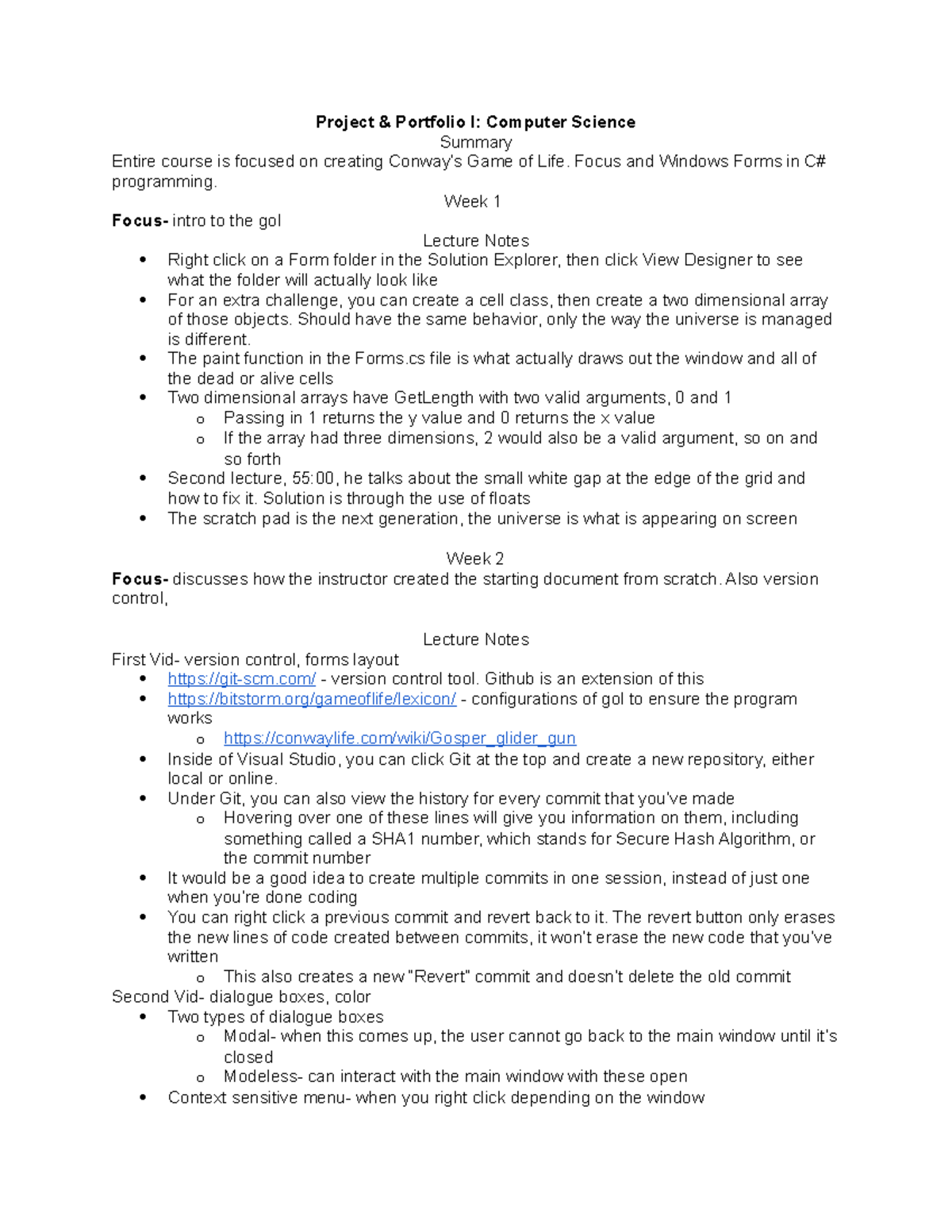 Project & Portfolio I Computer Science Lecture Notes - Project ...