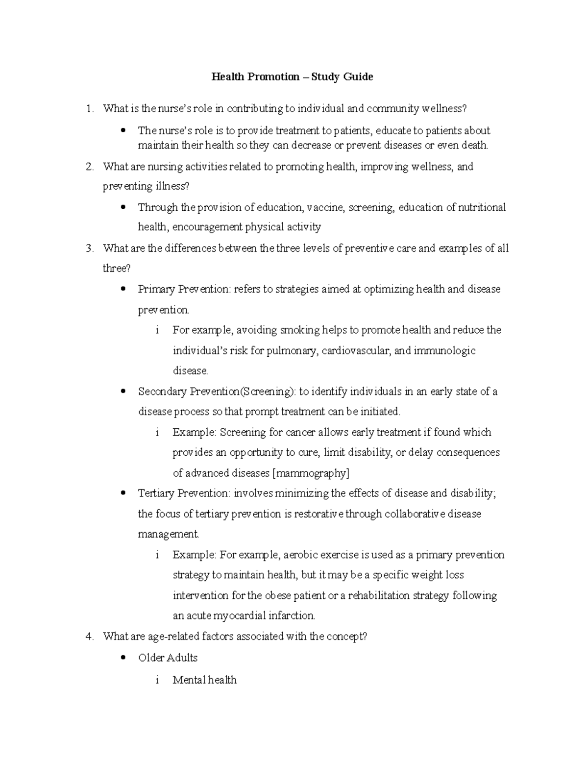 Health Promotion Study Guide - Health Promotion – Study Guide What is ...