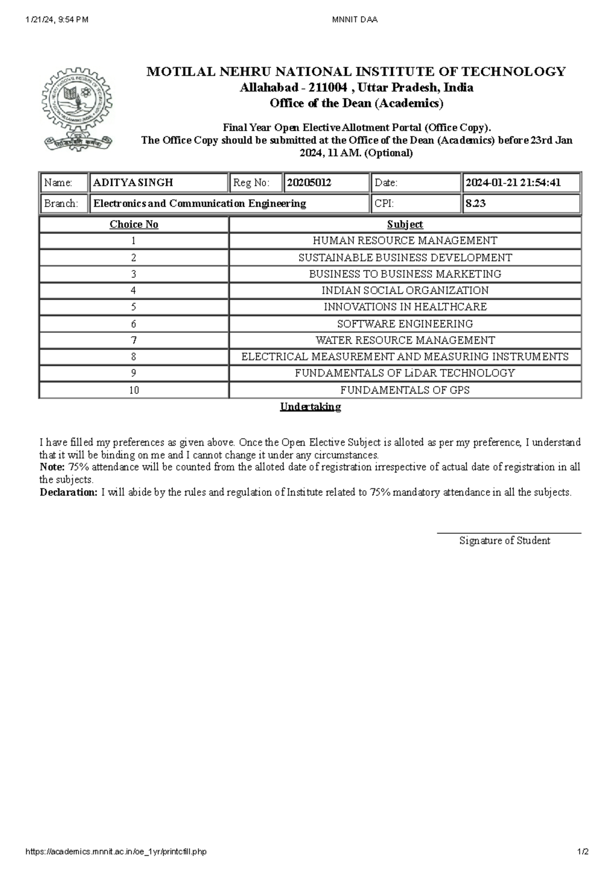 Mnnit DAA - 1/21/24, 9:54 PM MNNIT DAA academics.mnnit.ac/oe_1yr ...