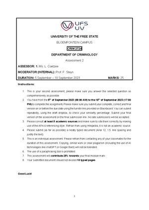 UFS UV - University of the Free State - Studocu