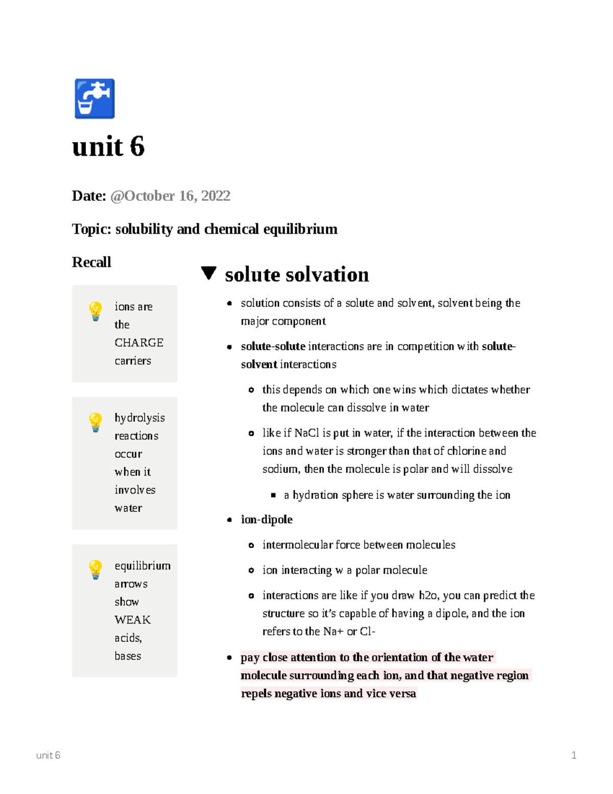 unit 4 lecture notes - ö unit 6 Date: Topic: solubility and chemical ...