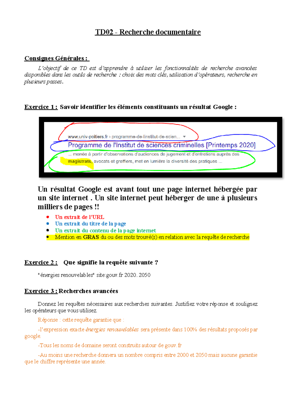 TD 2 - TD02 - Recherche documentaire Consignes Générales : L’objectif de ce TD est d’apprendre à ...