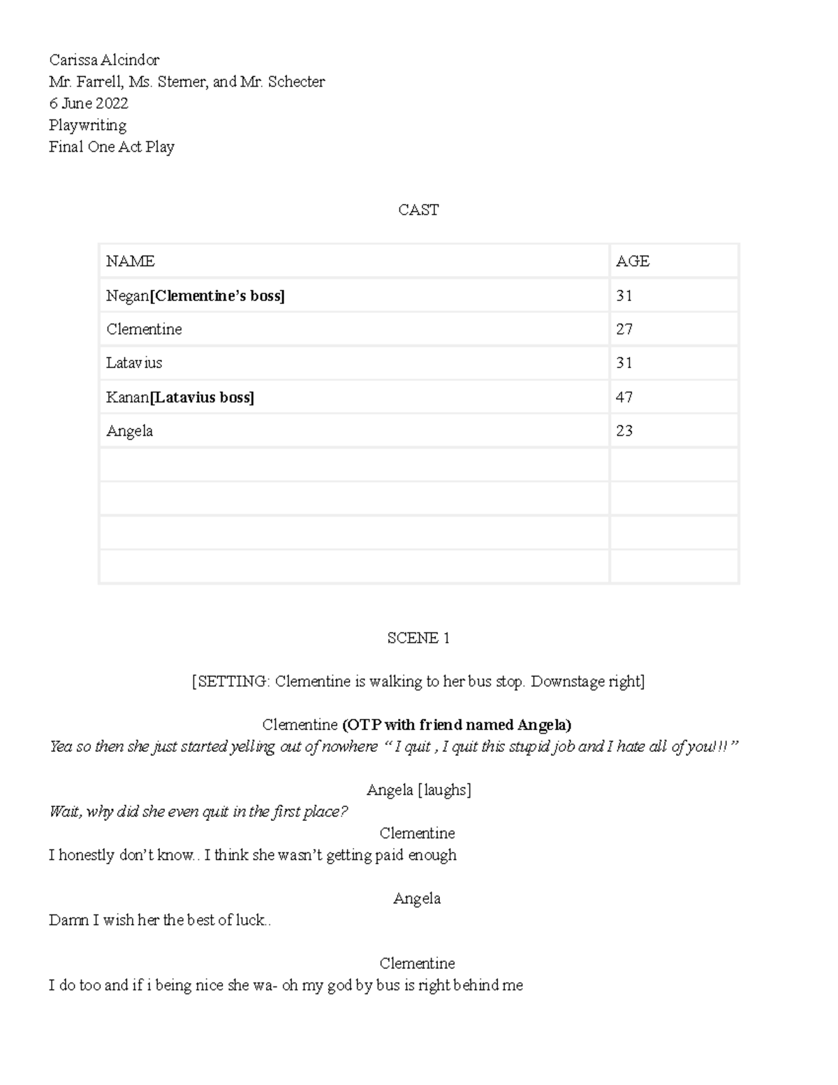 Carissa Alcindor - 🎭 PW.Final One Act Play - Carissa Alcindor Mr ...