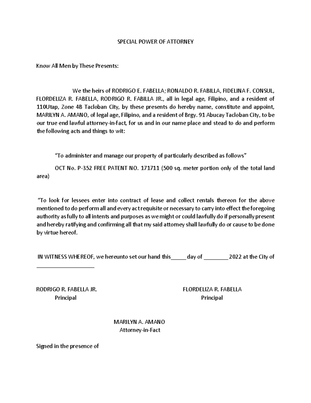 Rodrigo-SPA - .... - SPECIAL POWER OF ATTORNEY Know All Men by These ...