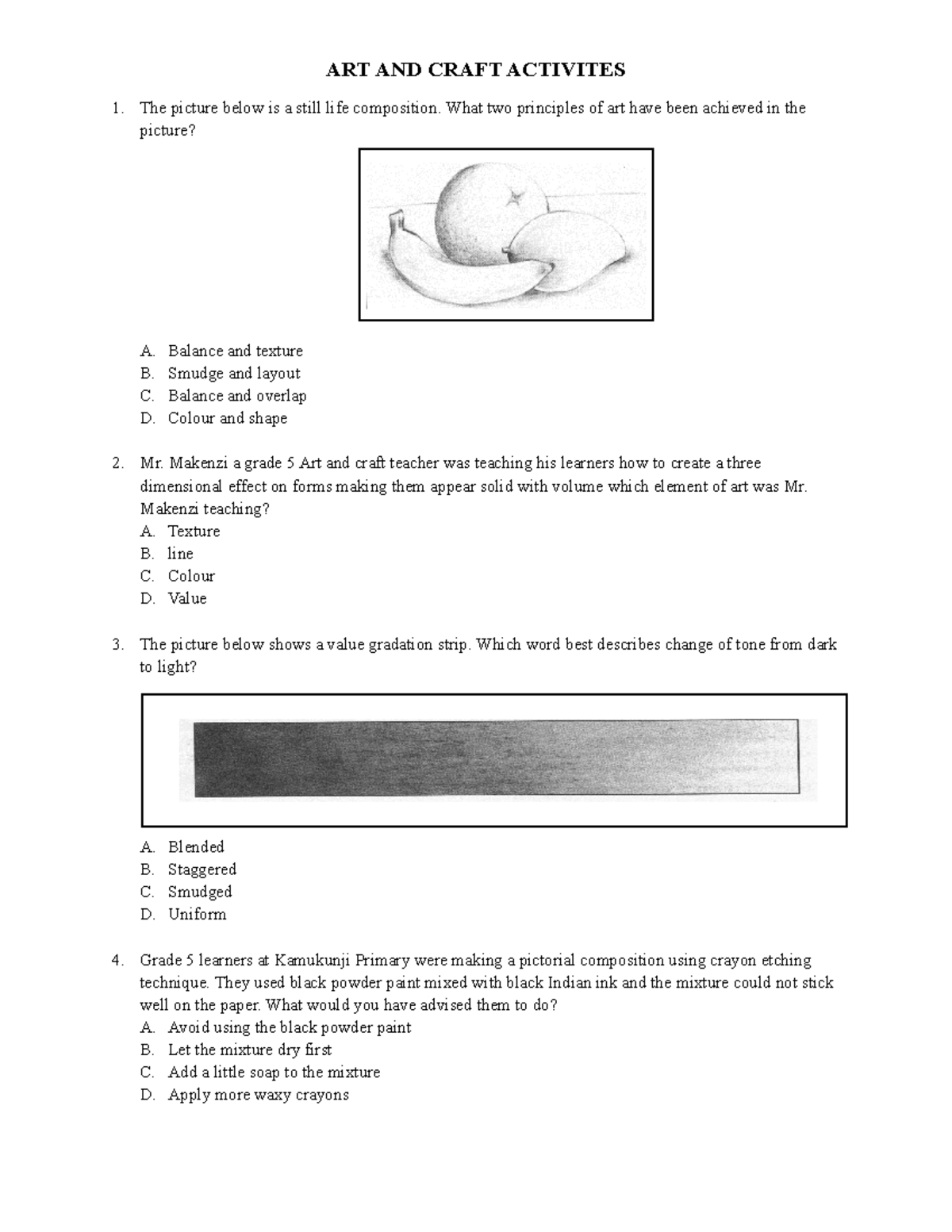 ART AND Craft Activites Grade 6 - ART AND CRAFT ACTIVITES The picture ...