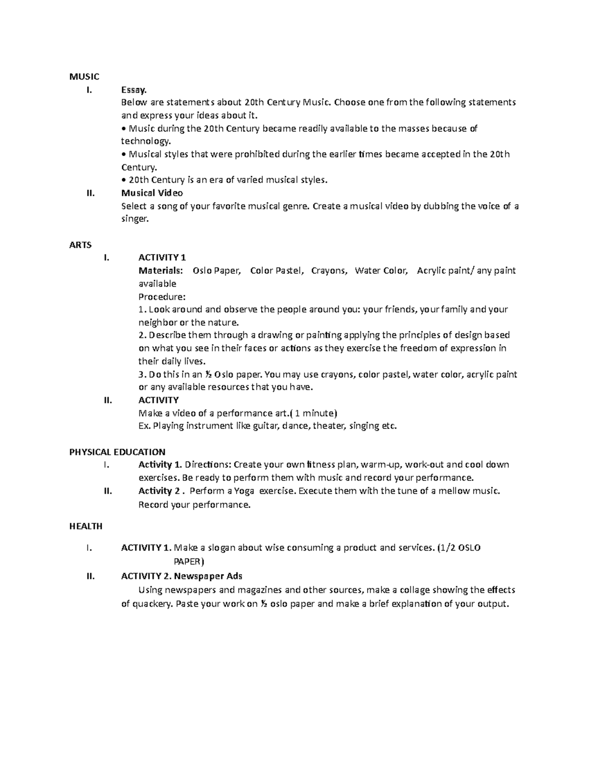 Mapeh Quarter 1 Practicum - MUSIC I. Essay. Below are statements about ...