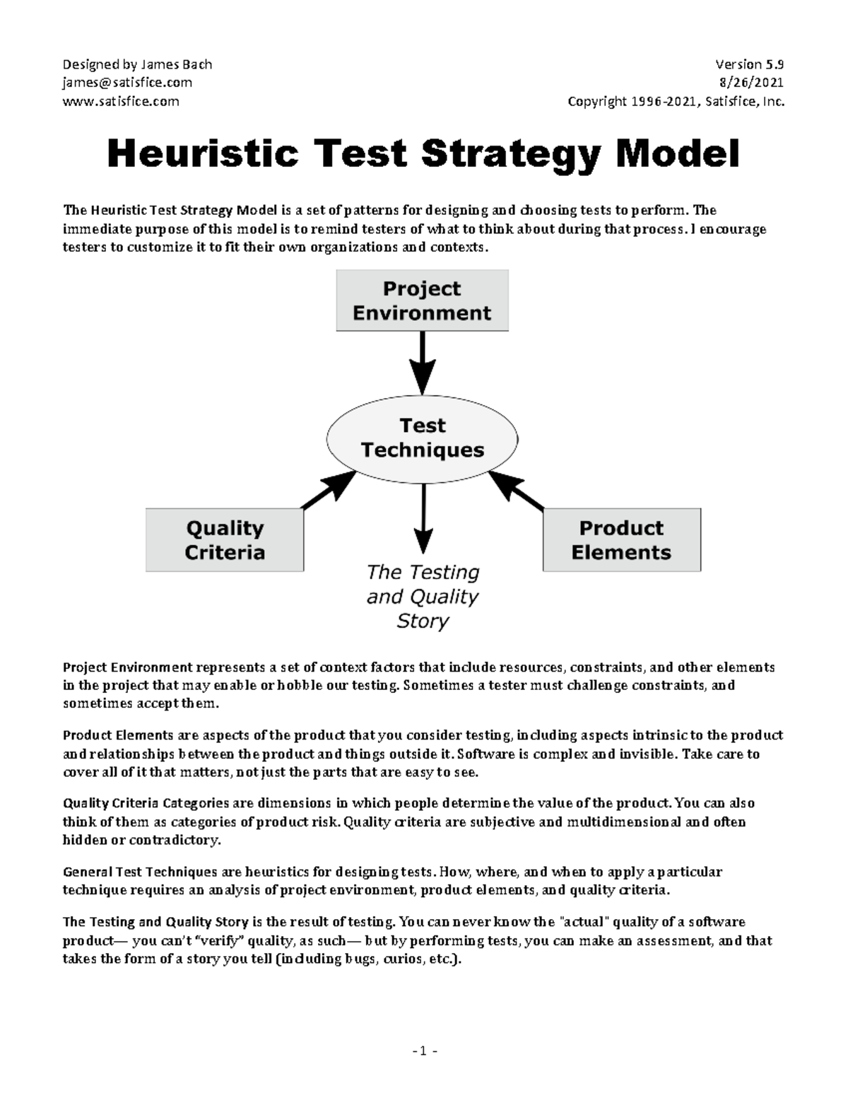 Heuristic Test Strategy Model - Designed by James Bach Version 5. james ...