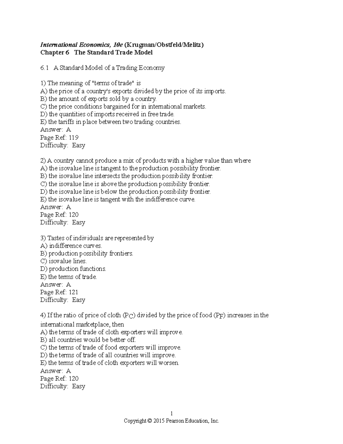 Exam - International Economics (Krugman/Obstfeld/Melitz) short exam ...