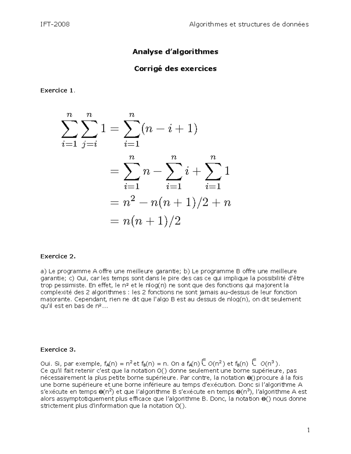Corr Exercices Analyse DAlgo - Analyse d’algorithmes Corrigé des ...