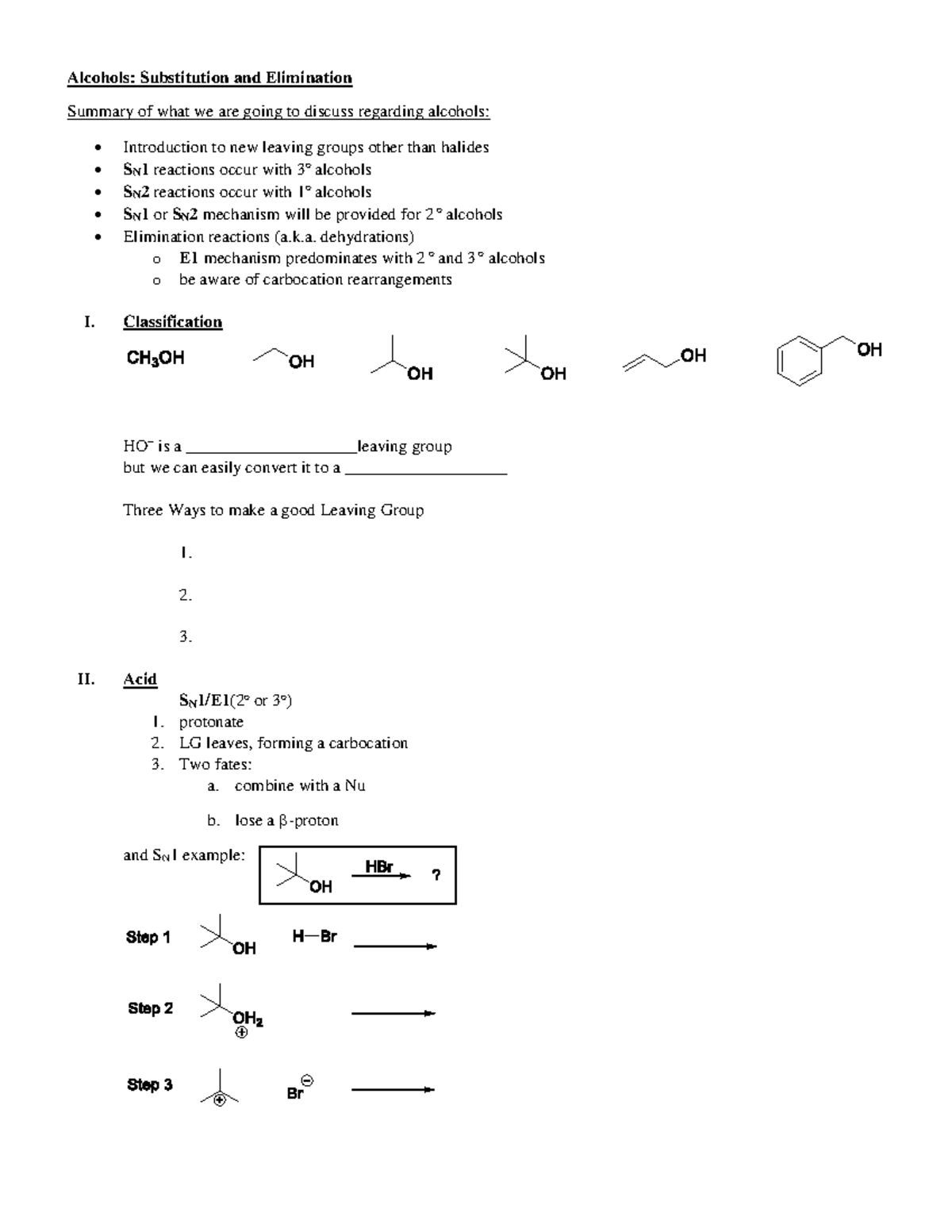 Organic Chemistry Alcohols Notes - Alcohols: Substitution and ...