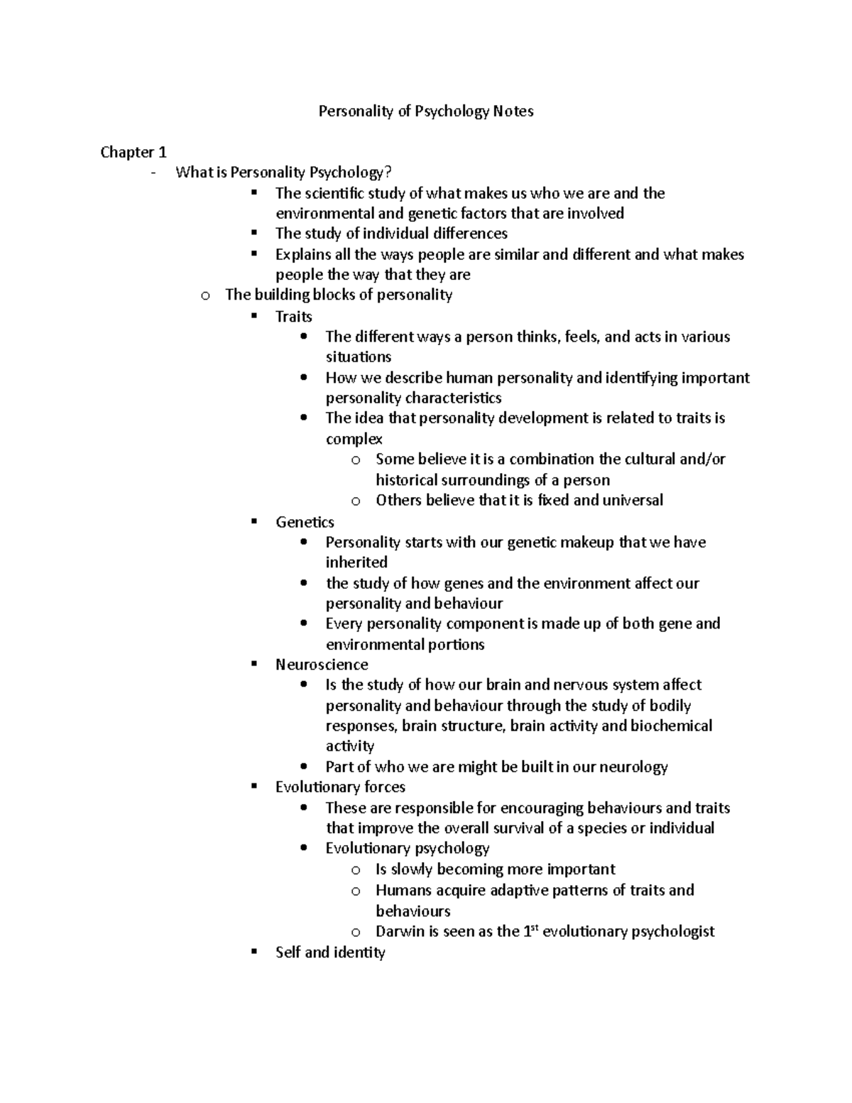 Personality of Psychology Notes - Personality of Psychology Notes ...